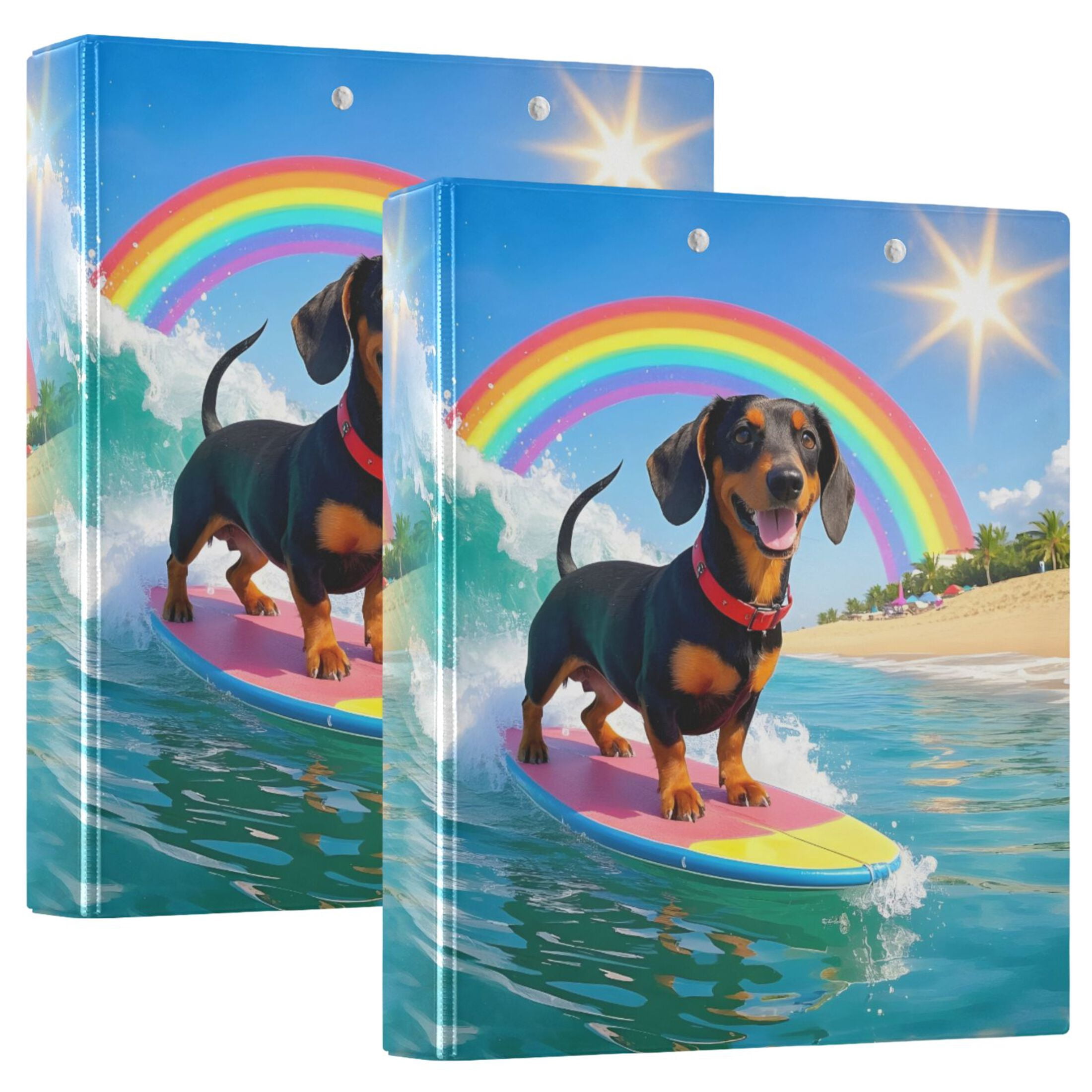 joogoo Dachshund Dog Surfing Hardcover 3 Ring Binder 1.5" Round Rings ...