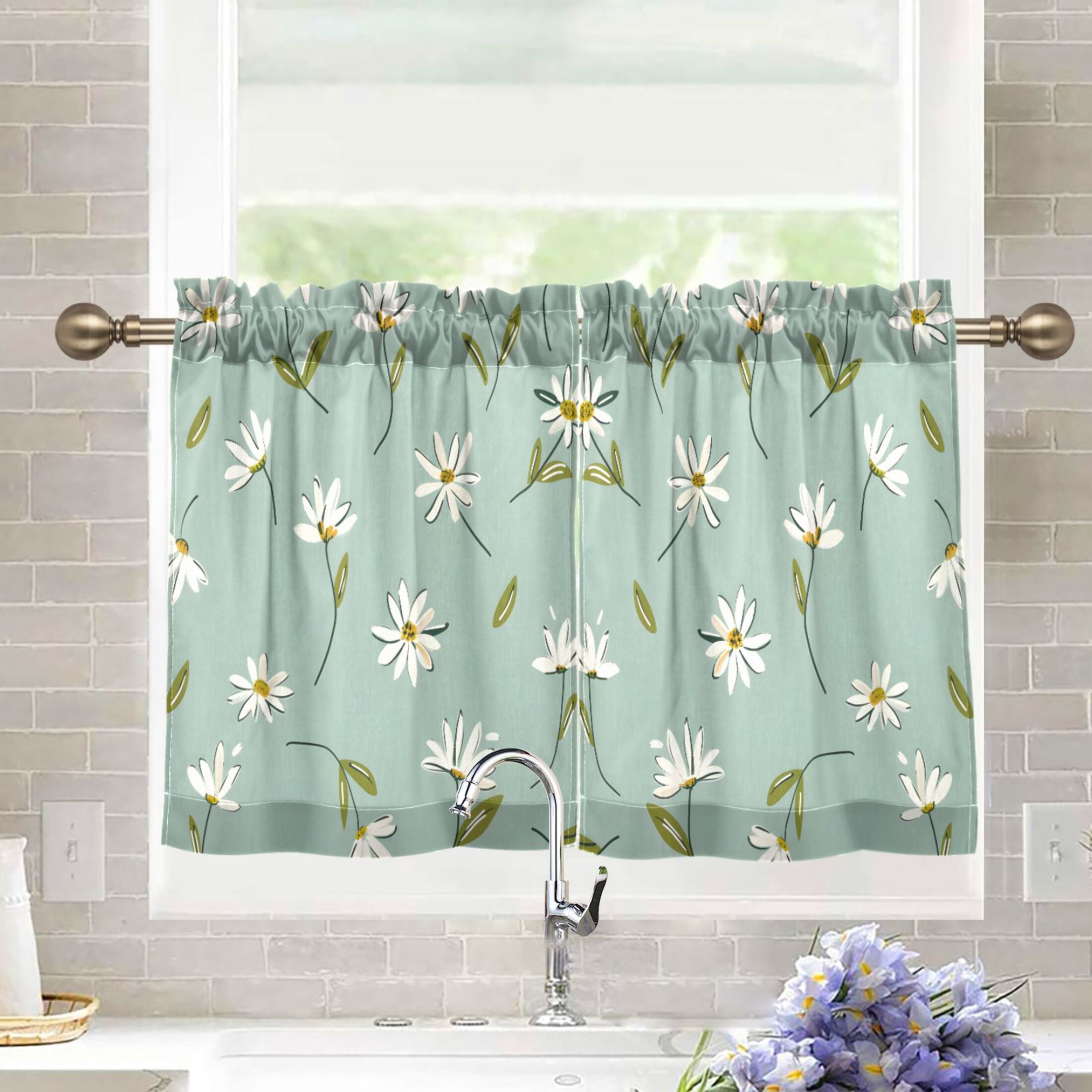 joogoo Daisy Floral Pattern Curtains Sets Half Window Cafe Farmhouse ...