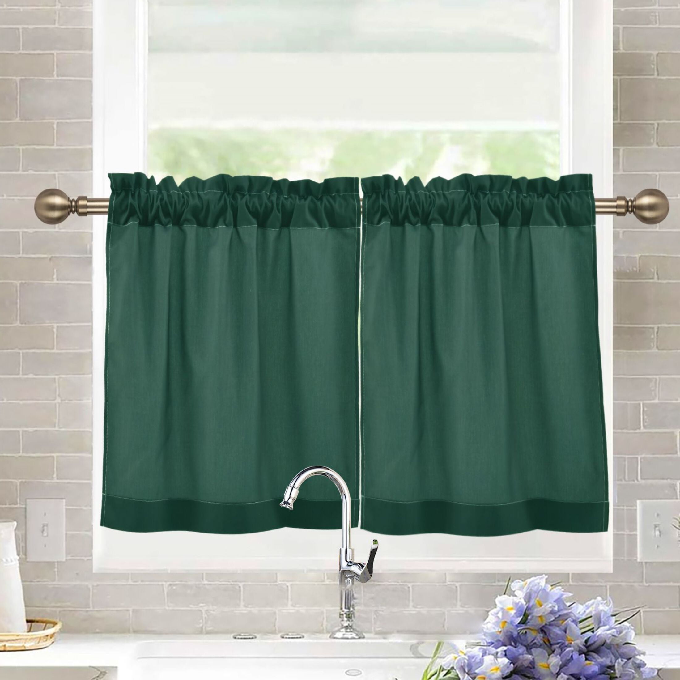 joogoo Dark Green Paint Curtains Sets Half Window Cafe Farmhouse Tier 2 ...