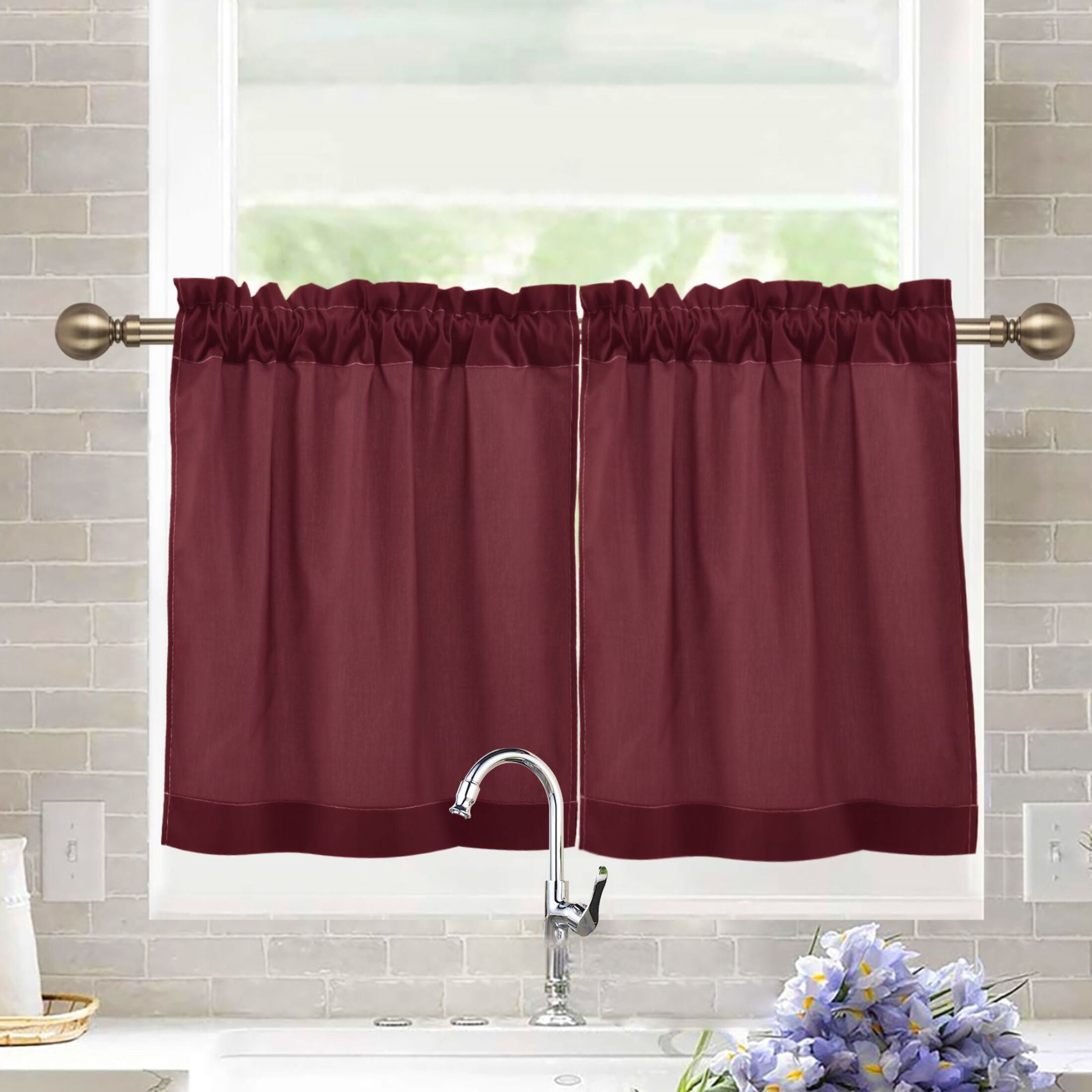 joogoo Dark Red Curtains Sets Half Window Cafe Farmhouse Tier 2 Panels ...
