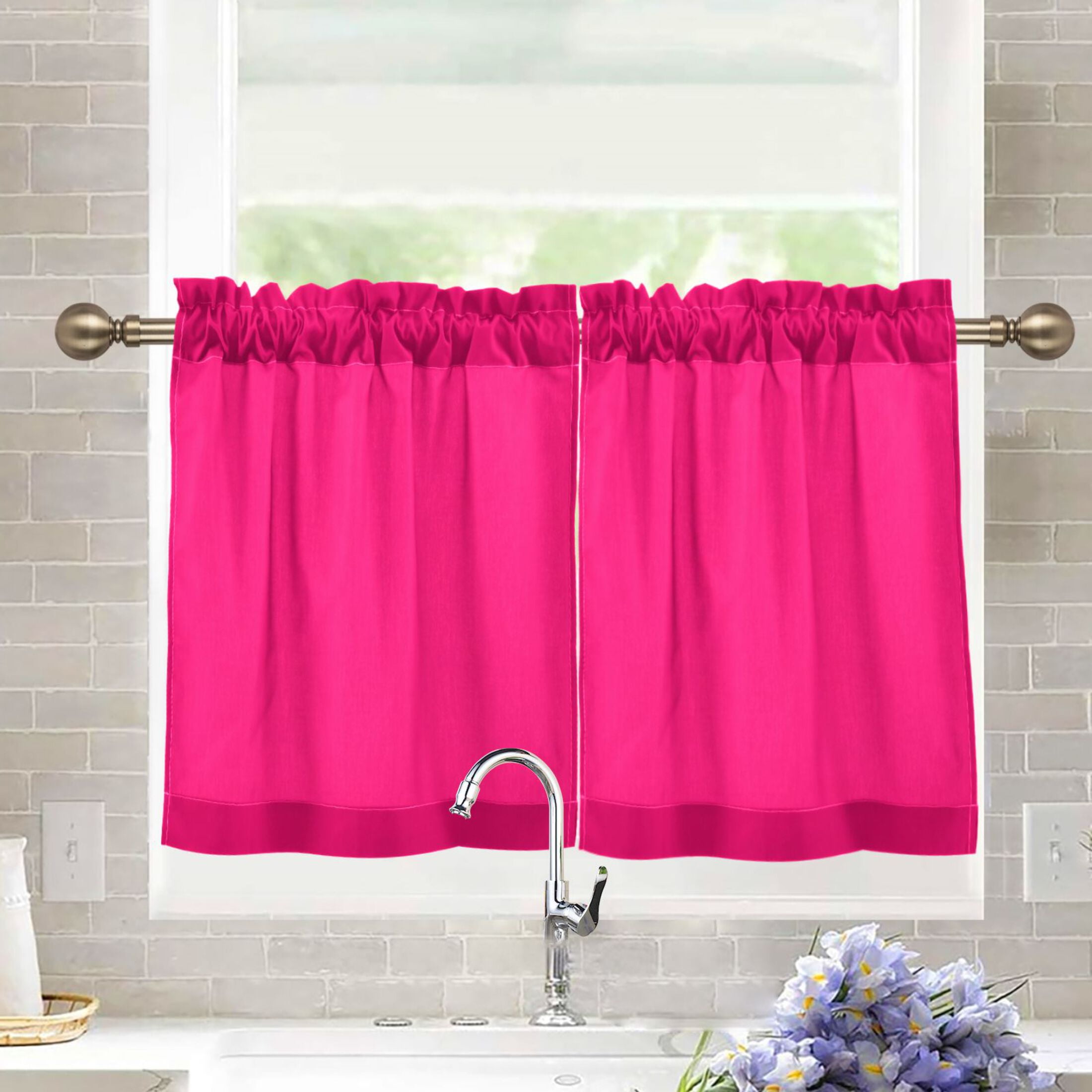 joogoo Deep Pink Curtains Sets Half Window Cafe Farmhouse Tier 2 Panels ...