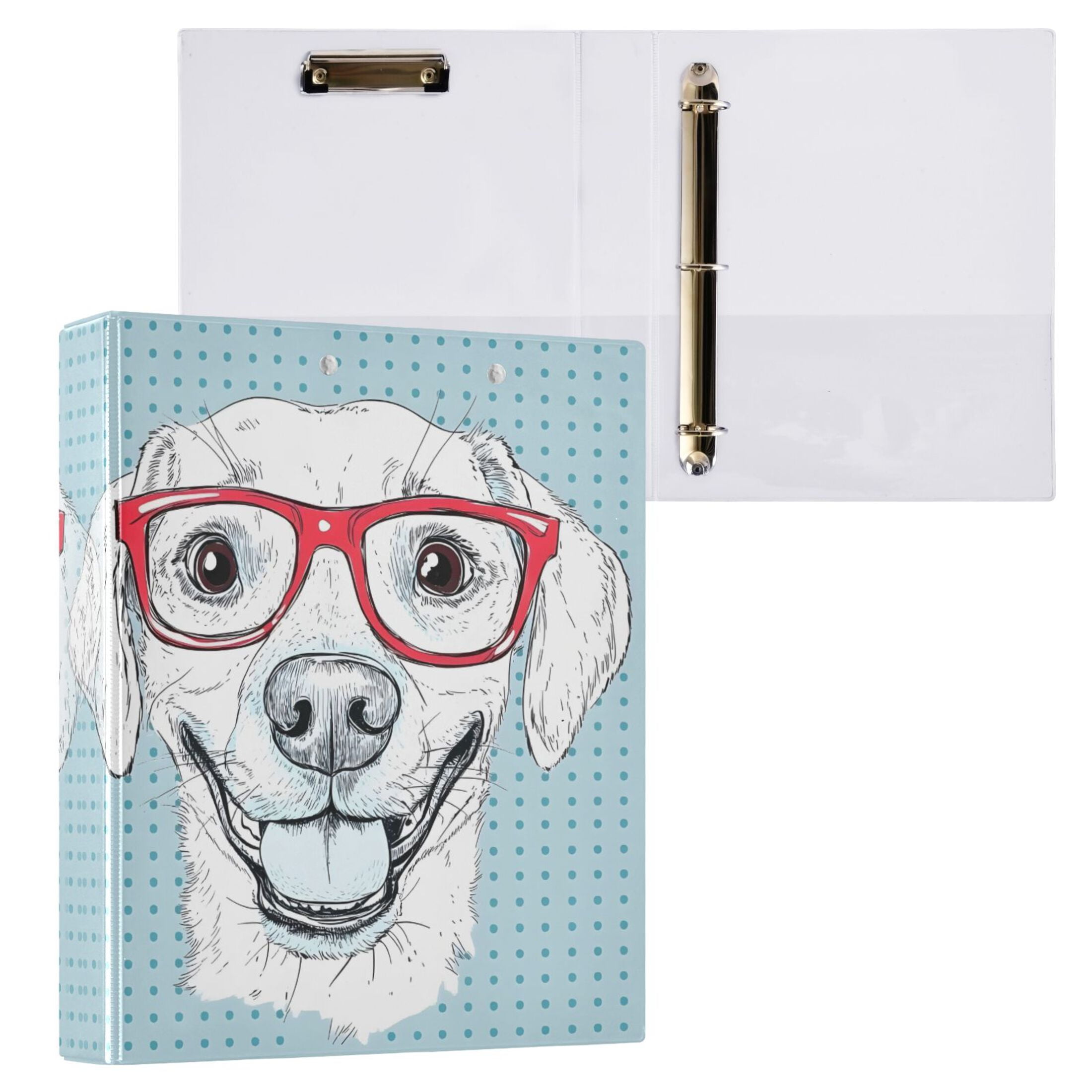 joogoo Dog Wear Glasses Hardcover 3 Ring Binder 1.5" Round Rings ...