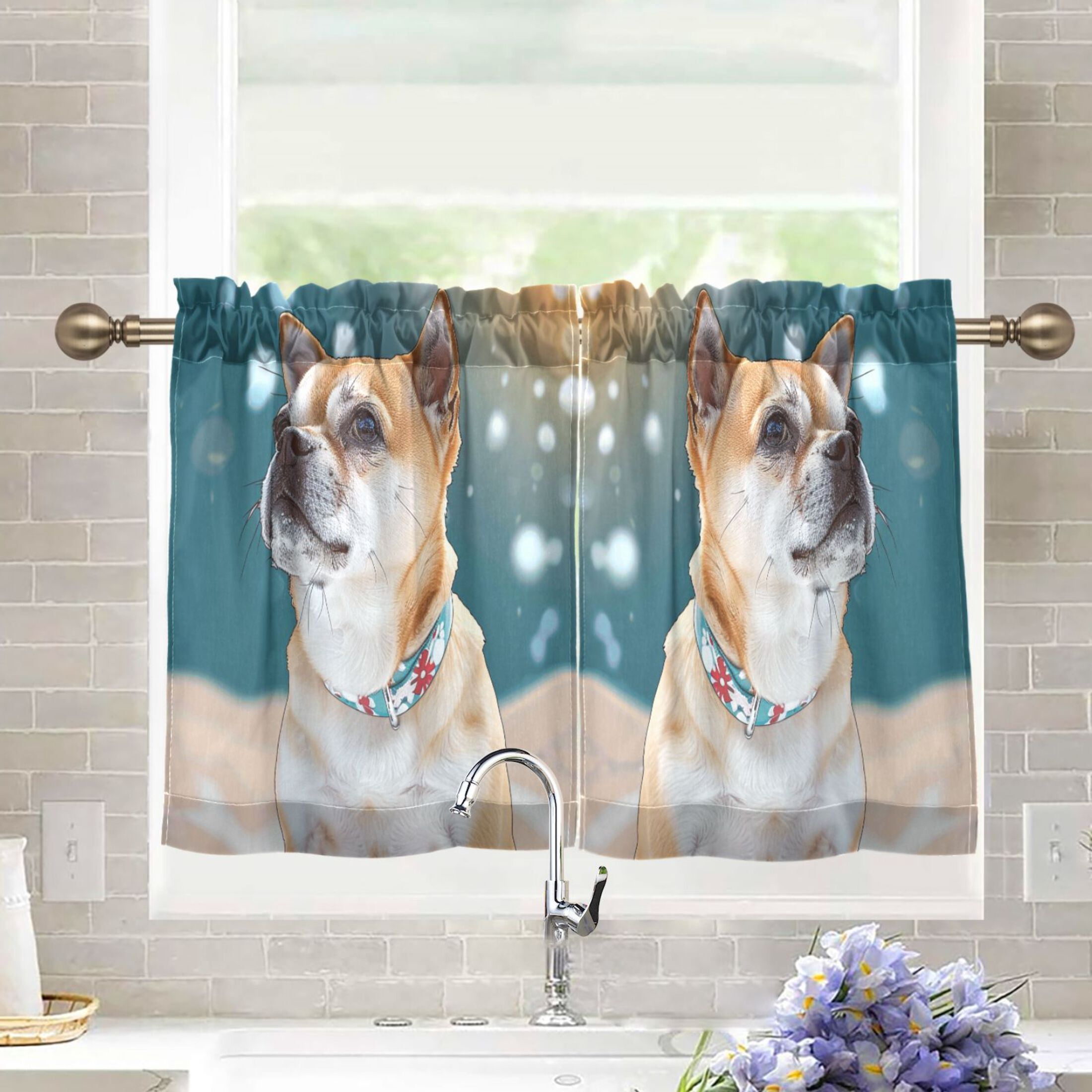 joogoo Dog on Beach Curtains Sets Half Window Cafe Farmhouse Tier 2 ...