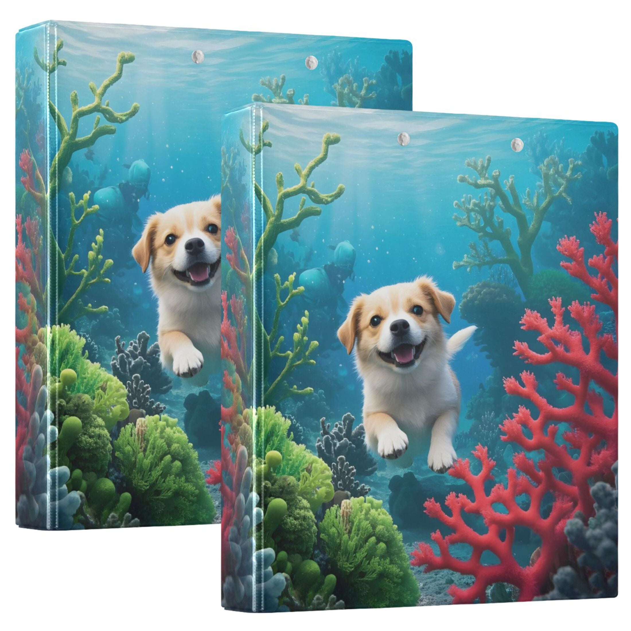 joogoo Dog under Sea Hardcover 3 Ring Binder 1.5" Round Rings Interior ...