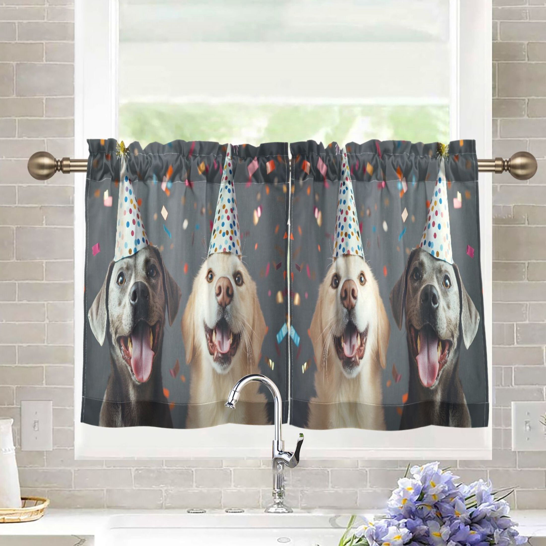 joogoo Dogs Birthday Curtains Sets Half Window Cafe Farmhouse Tier 2 ...