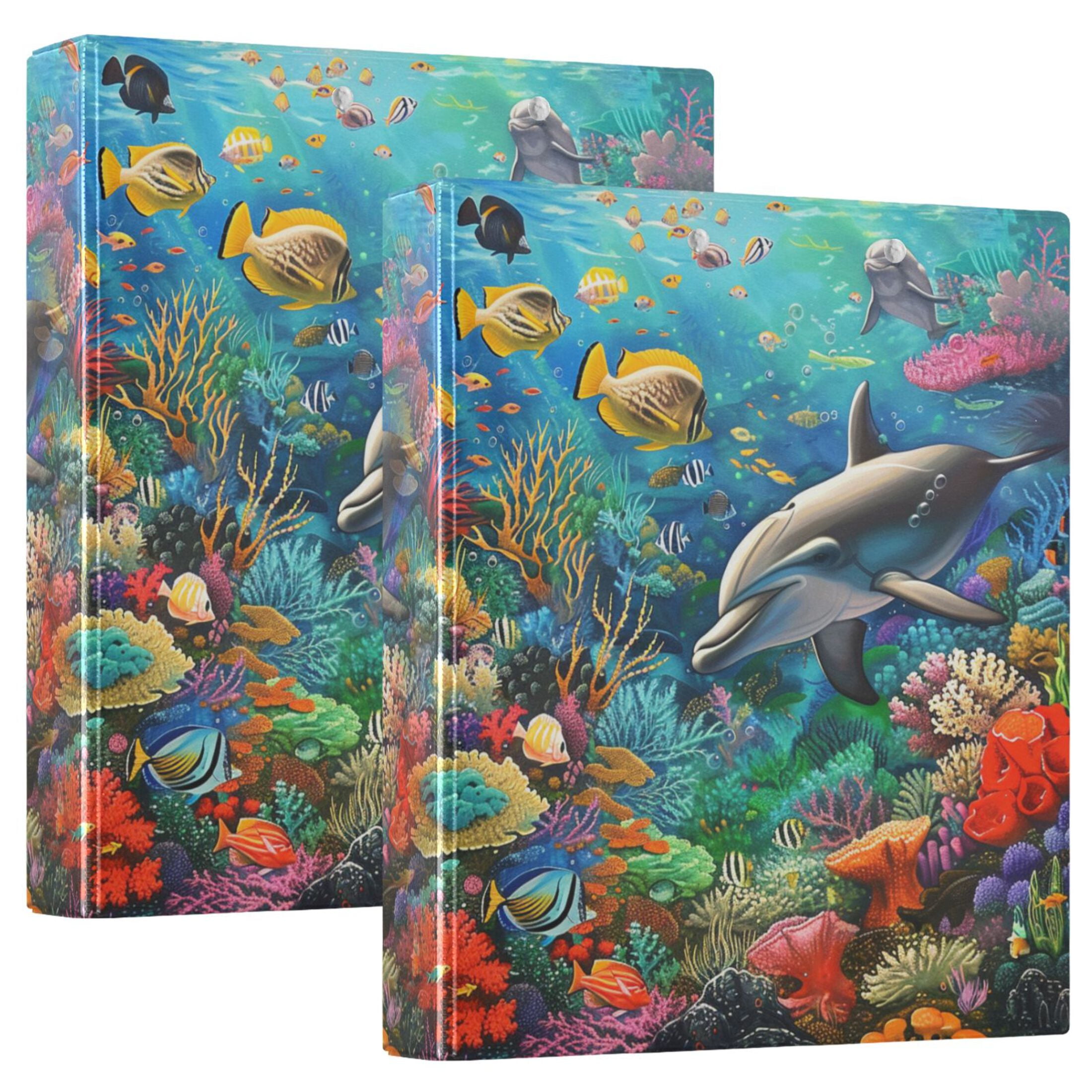 joogoo Dolphin Fish Coral under Sea Hardcover 3 Ring Binder 1.5" Round ...