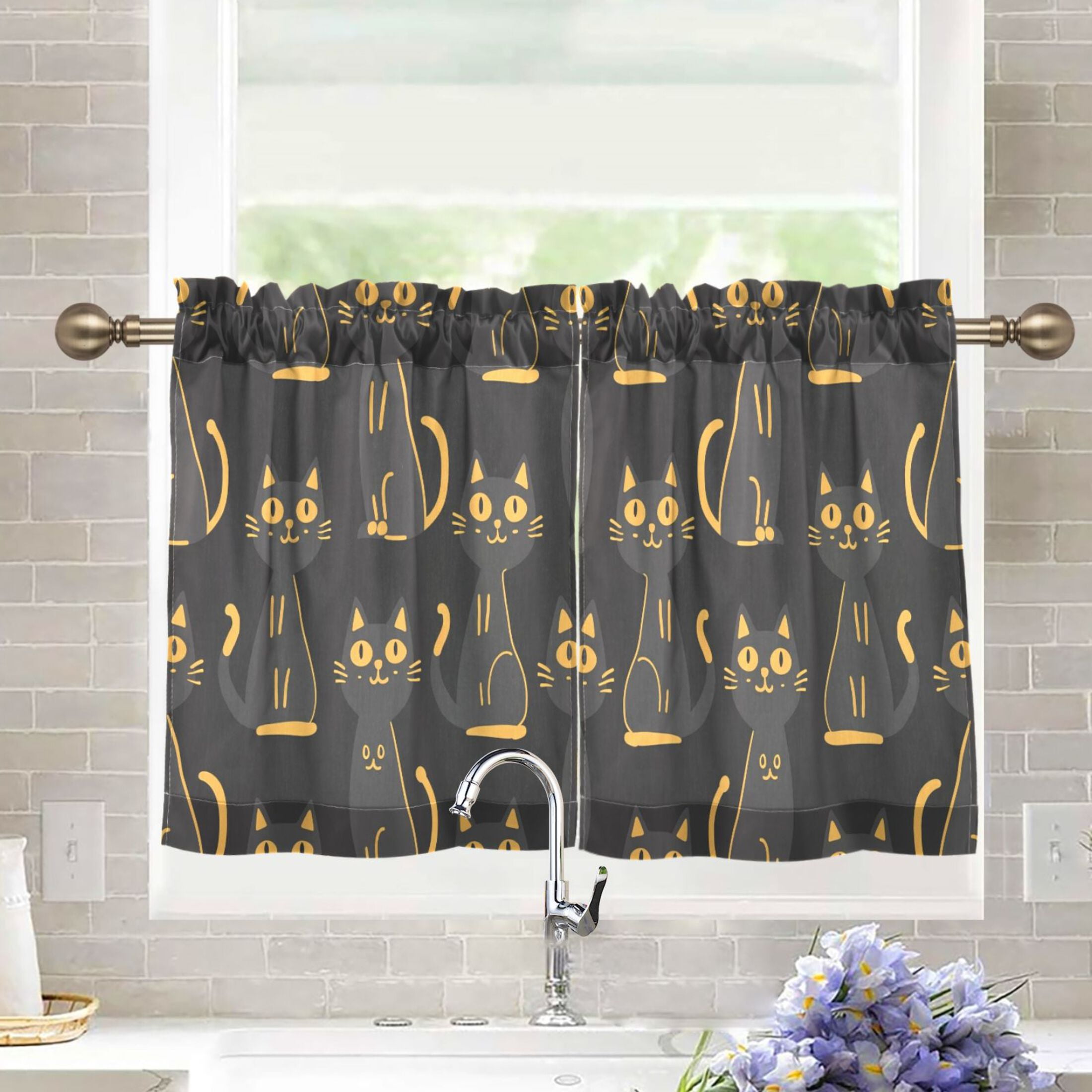 joogoo Doodle Cute Cats Curtains Sets Half Window Cafe Farmhouse Tier 2 ...