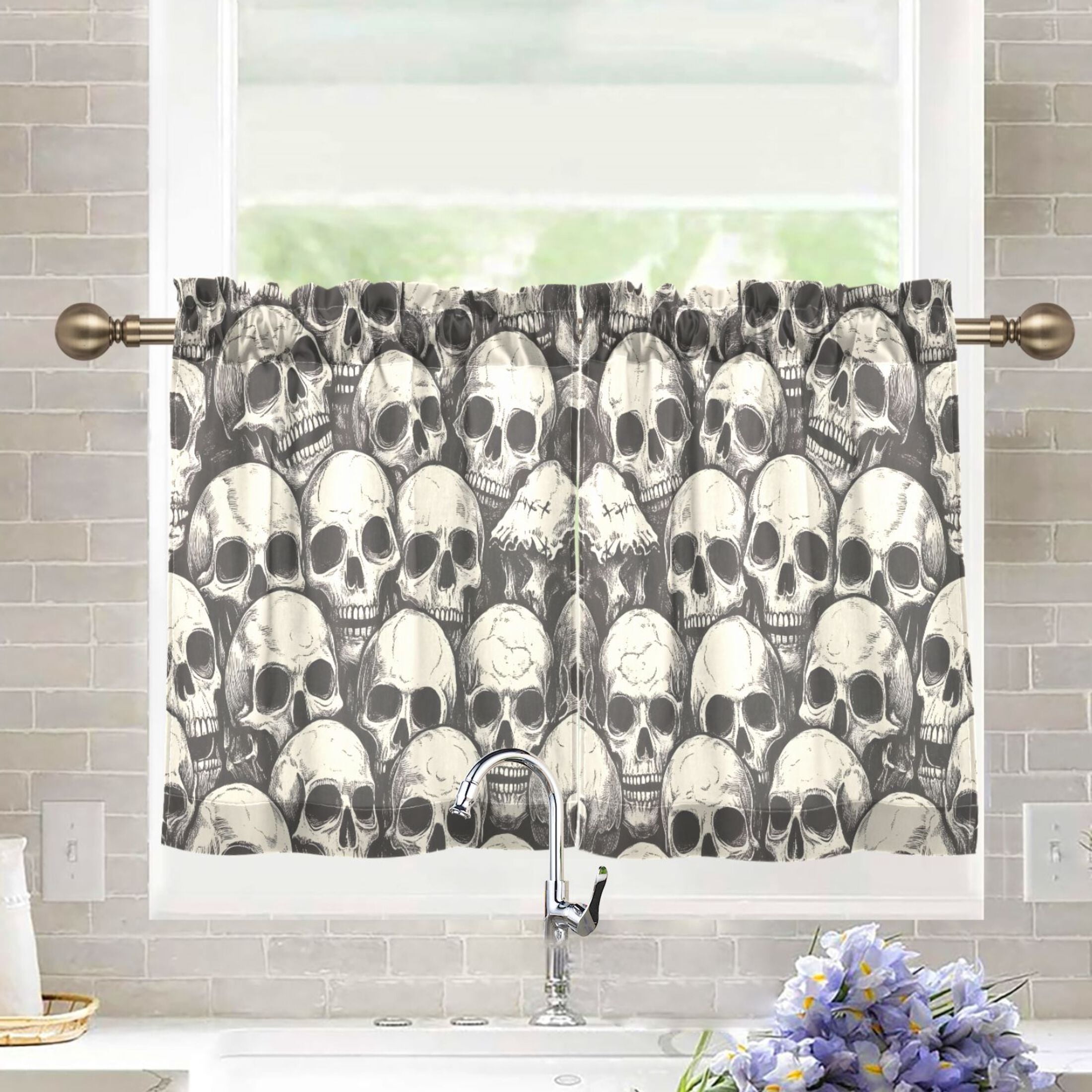 joogoo Doodle Skeleton Curtains Sets Half Window Cafe Farmhouse Tier 2 ...