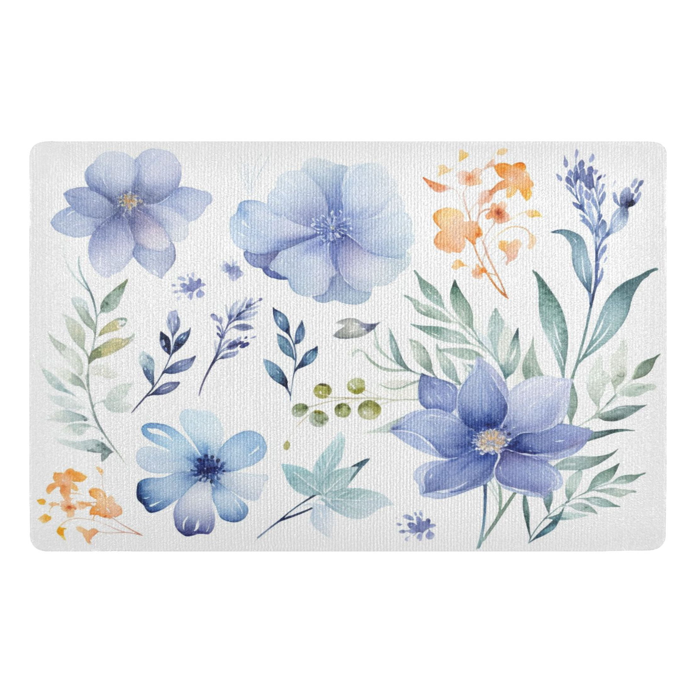 joogoo Door Mats Blue Flower and Leaves Outdoor Indoor Entrance Low ...