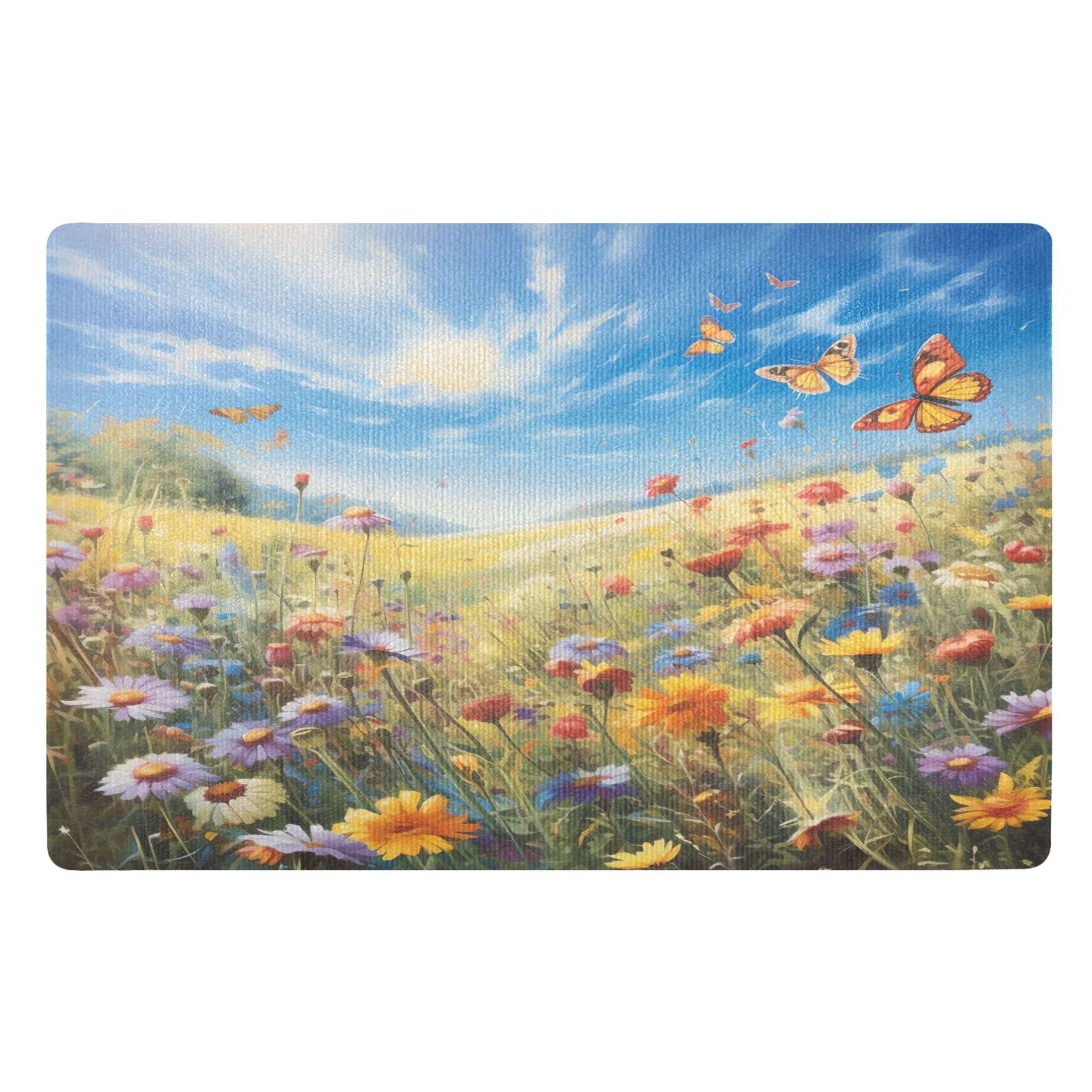 joogoo Door Mats Butterflies Daisy Flowers Outdoor Indoor Entrance Low ...