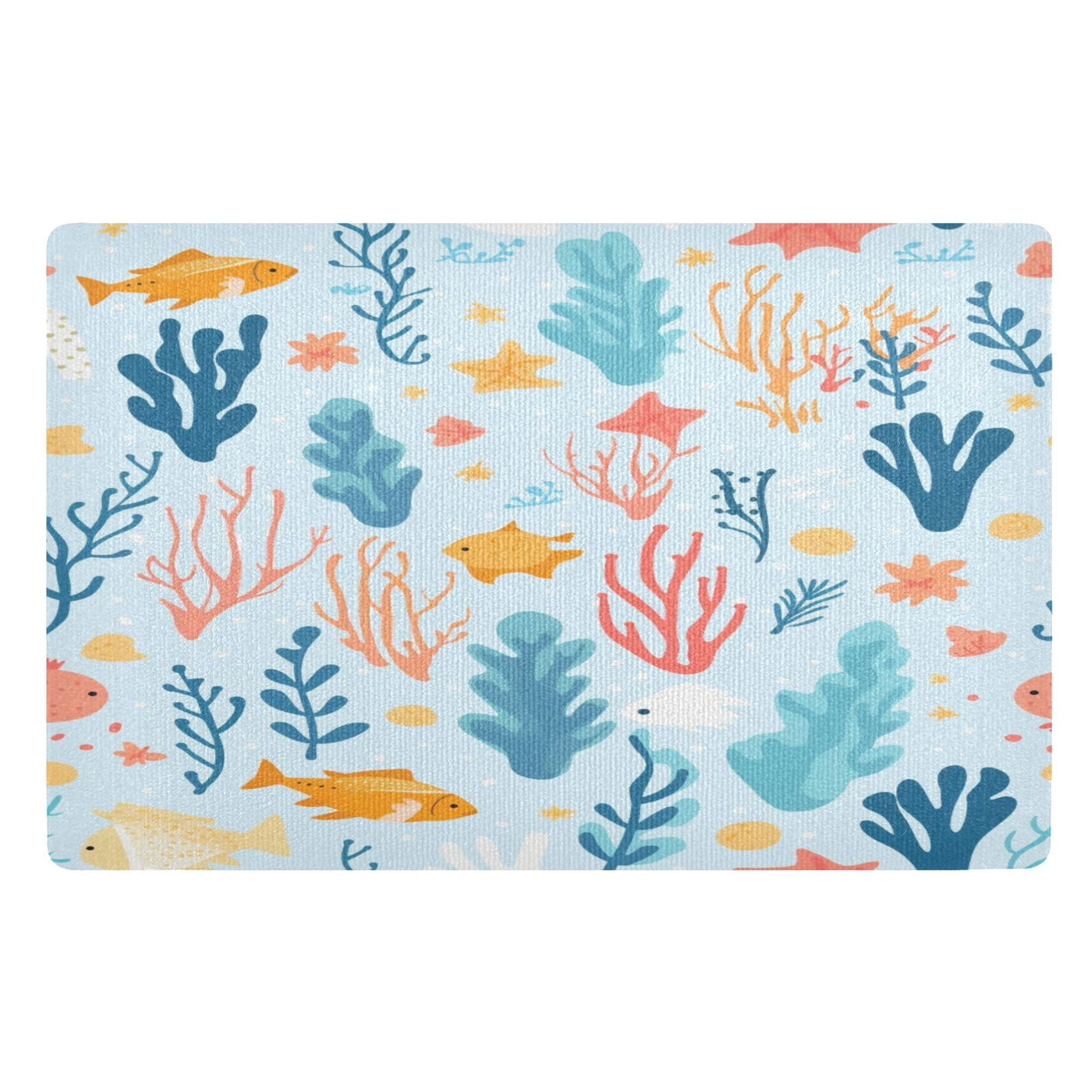 joogoo Door Mats Fish and Seaweed Outdoor Indoor Entrance Low Profile ...