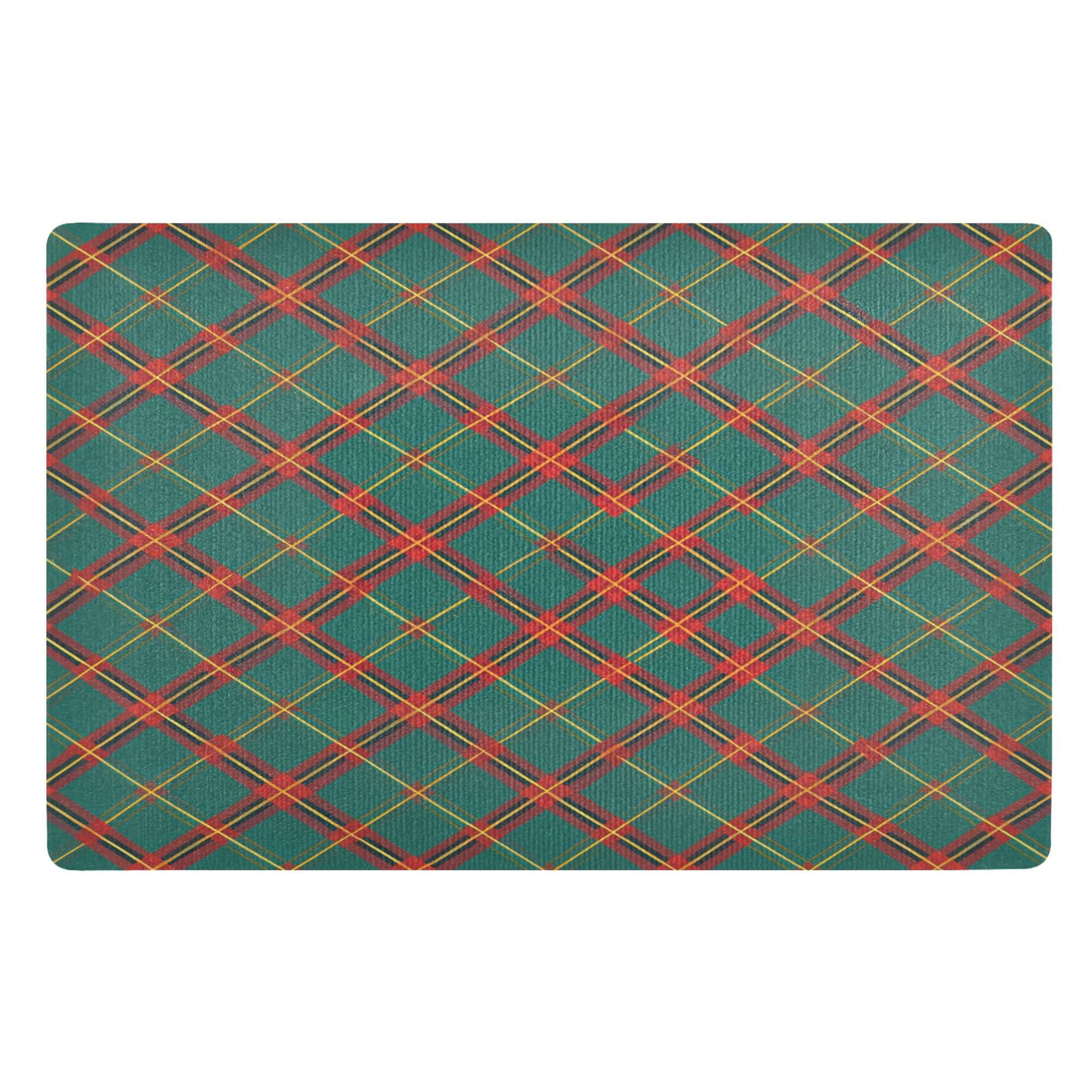 joogoo Door Mats Green and Red Lattice Grid Outdoor Indoor Entrance Low ...