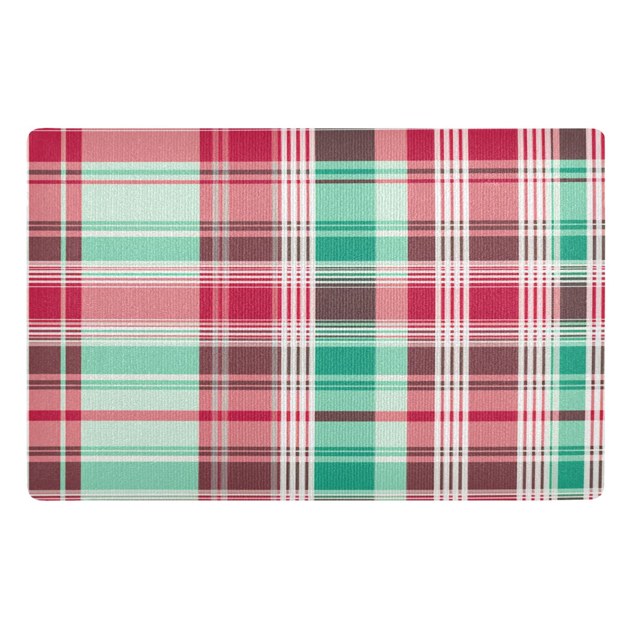 joogoo Door Mats Plaid Lattice Red Outdoor Indoor Entrance Low Profile ...