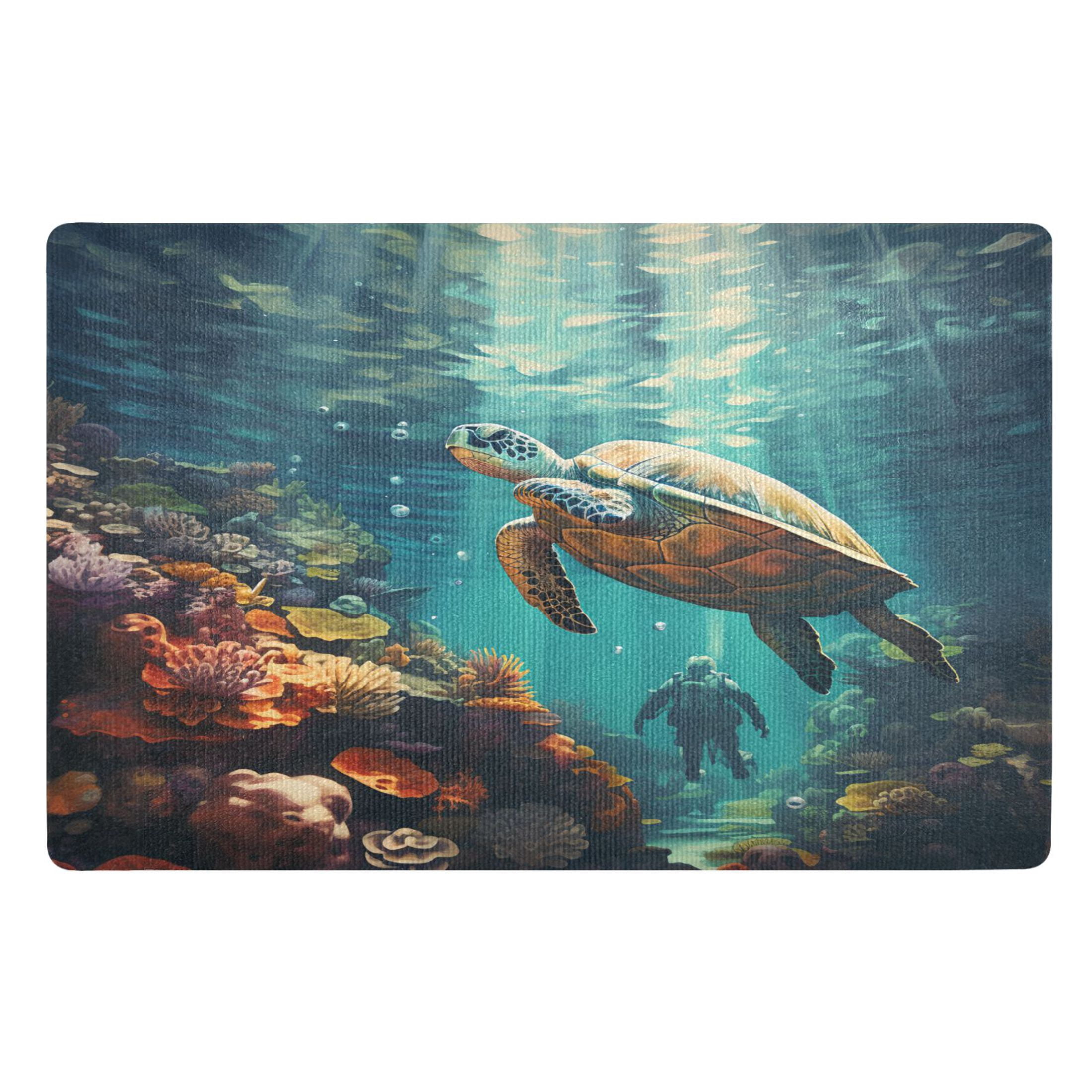 joogoo Door Mats Turtle in Ocean Outdoor Indoor Entrance Low Profile ...
