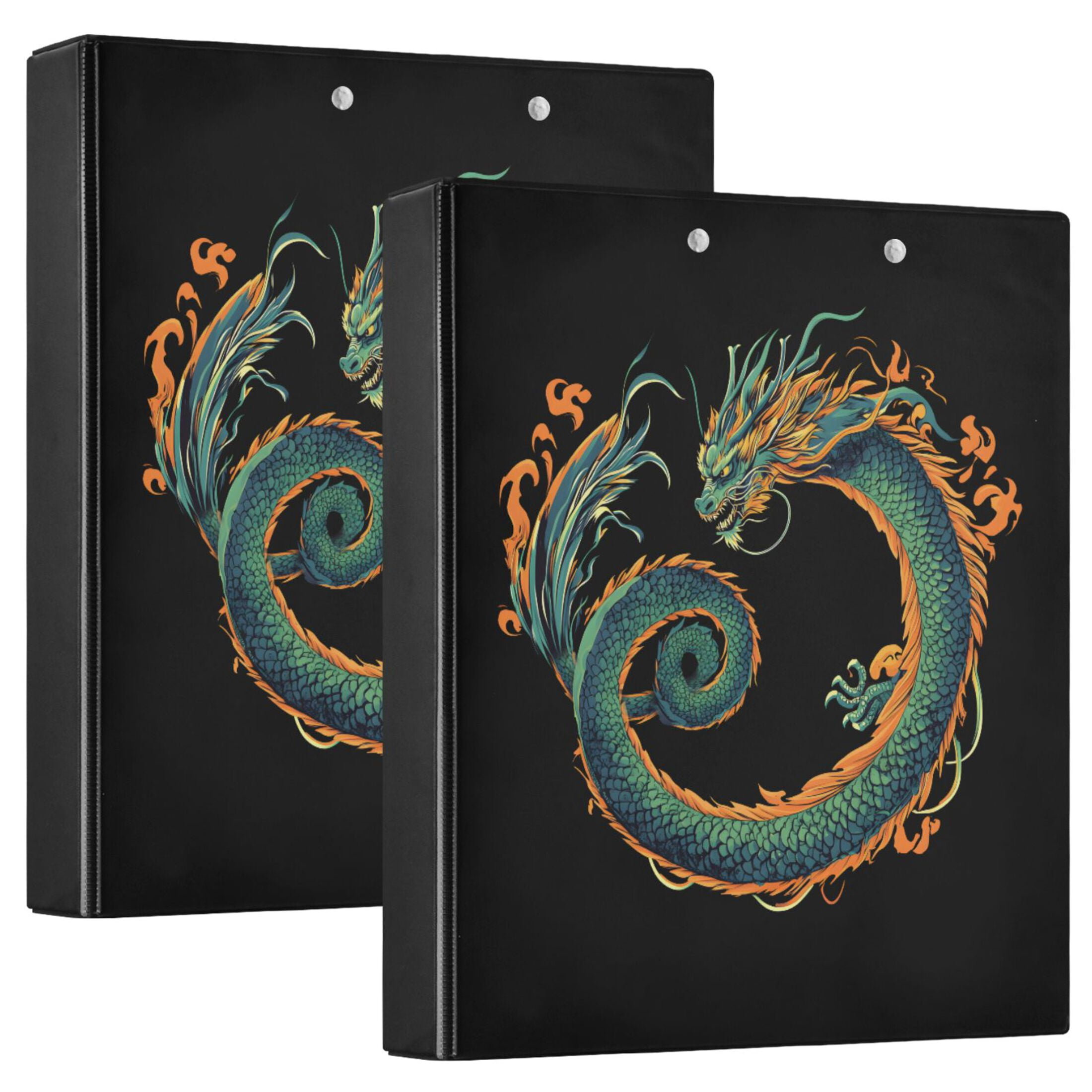 joogoo Dragon Hardcover 3 Ring Binder 1.5" Round Rings Interior Pockets Binders Organizer 2 Pack ...