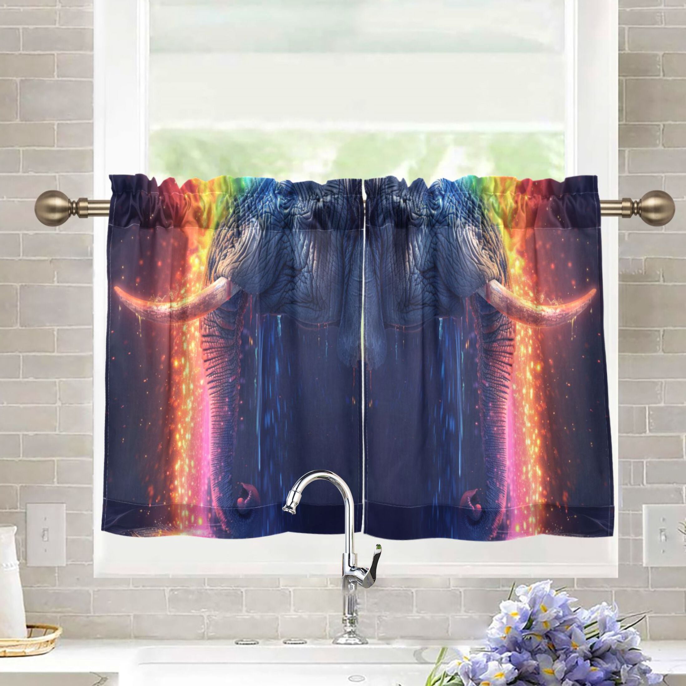 joogoo Elephant with Rainbow Waterfall Curtains Sets Half Window Cafe ...
