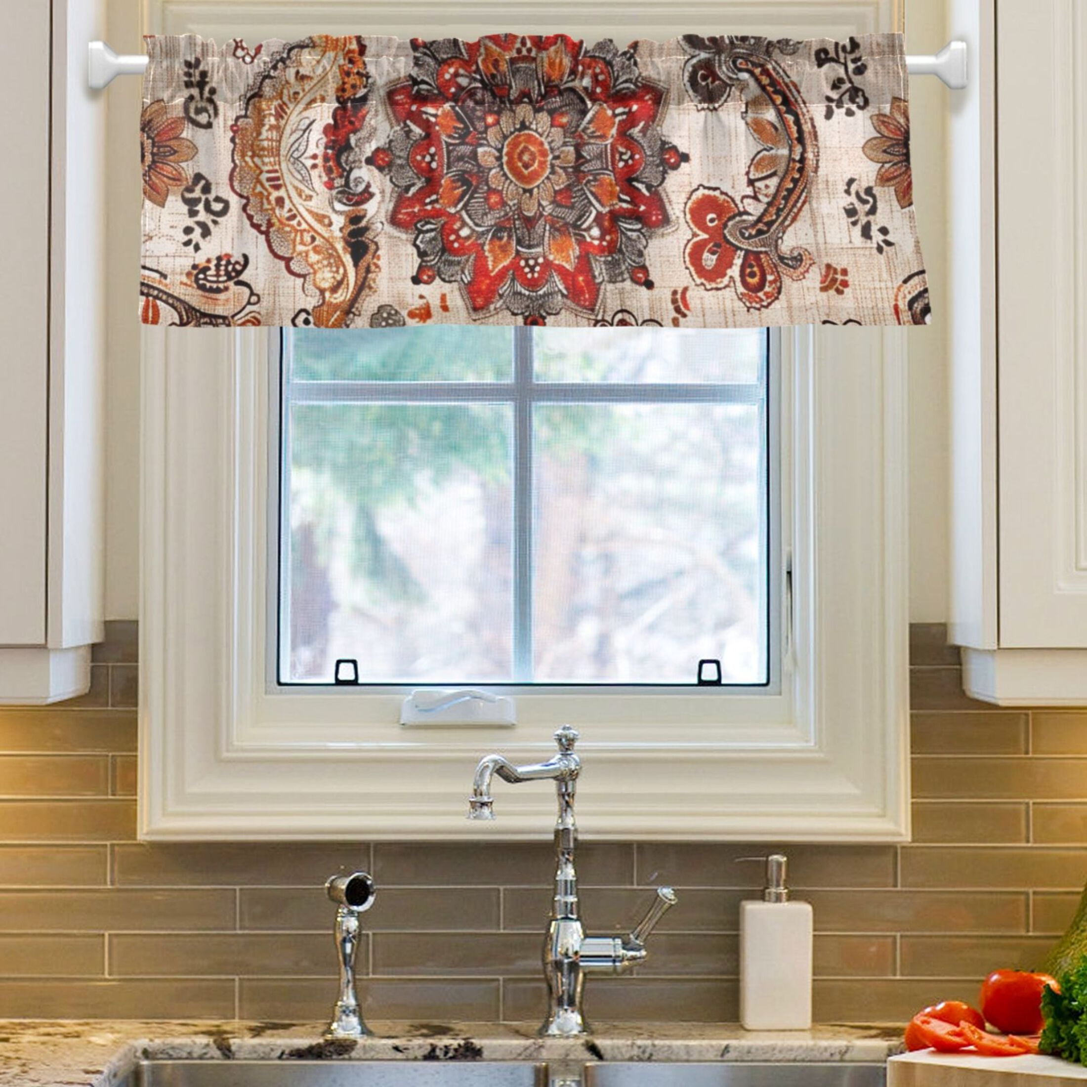 joogoo Ethnic Bohemian Mandala Paisley Rustic Window Valance Kitchen ...
