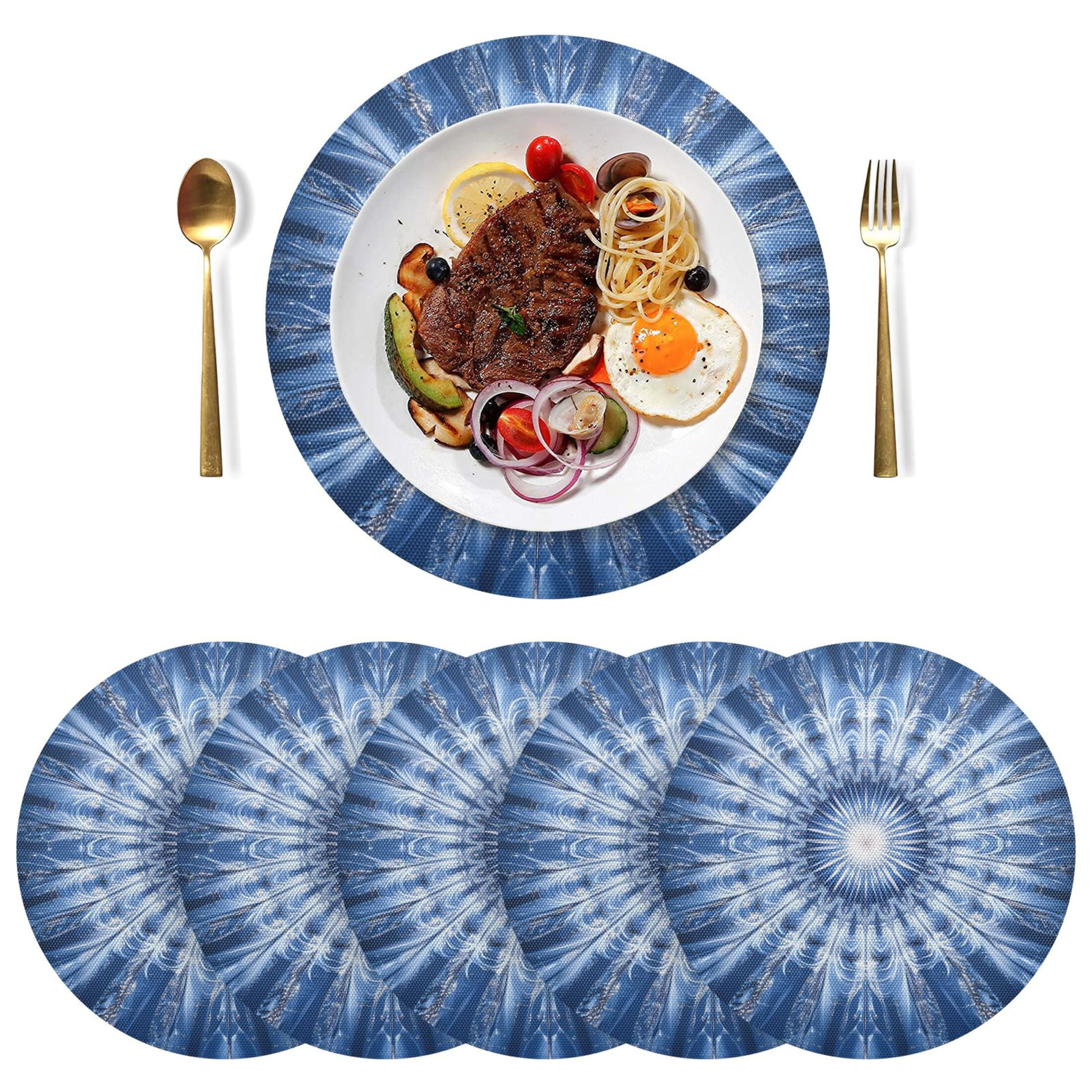 joogoo Ethnic Feather Round Plate Mats for Dining Table Placemat Set of ...