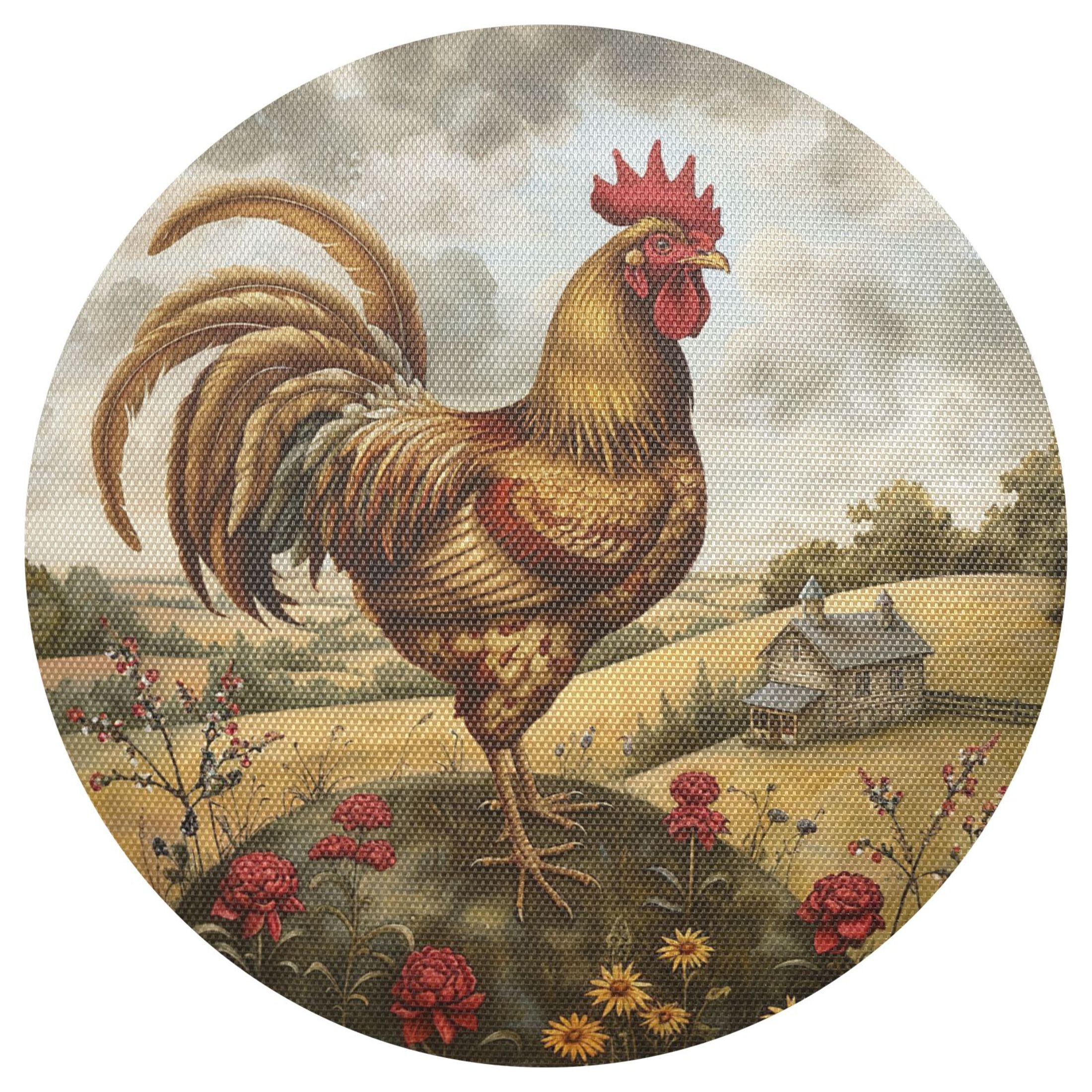 joogoo Farmhouse Rooster Flowers Round Plate Mats for Dining Table ...