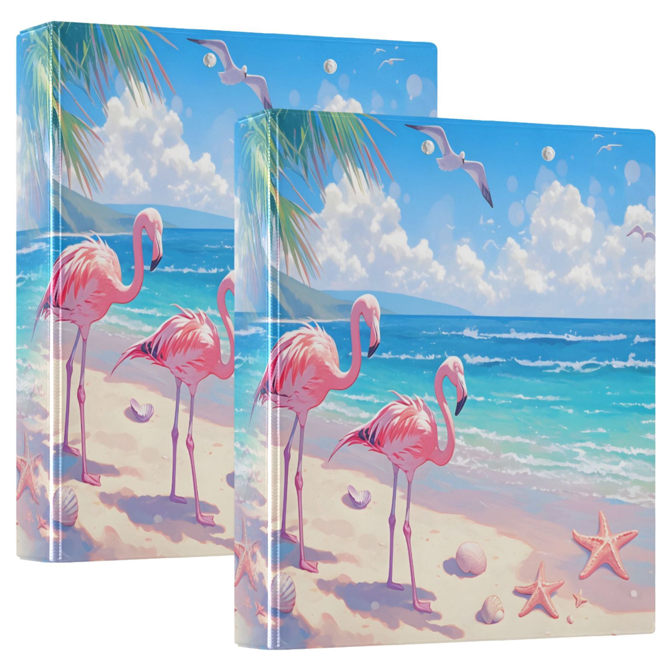 joogoo Flamingo and Starfish on Beach Hardcover 3 Ring Binder 1.5 ...