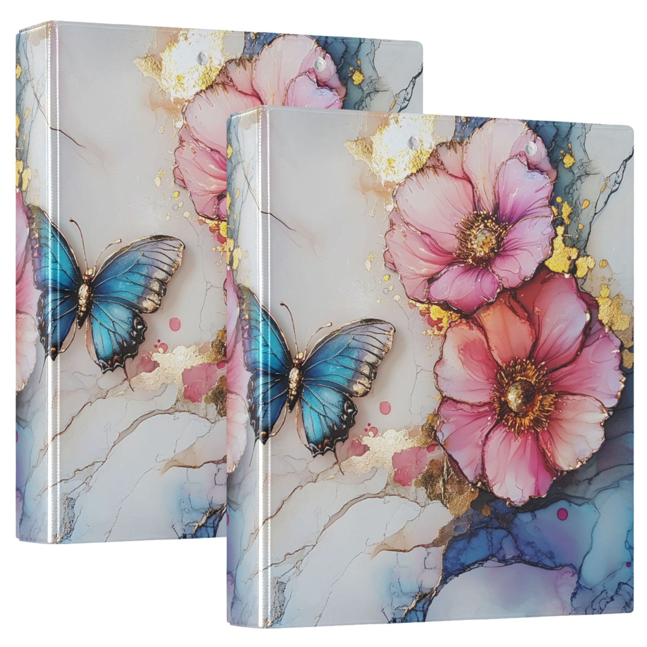 joogoo Flower Butterfly on Marble Hardcover 3 Ring Binder 1.5" Round ...