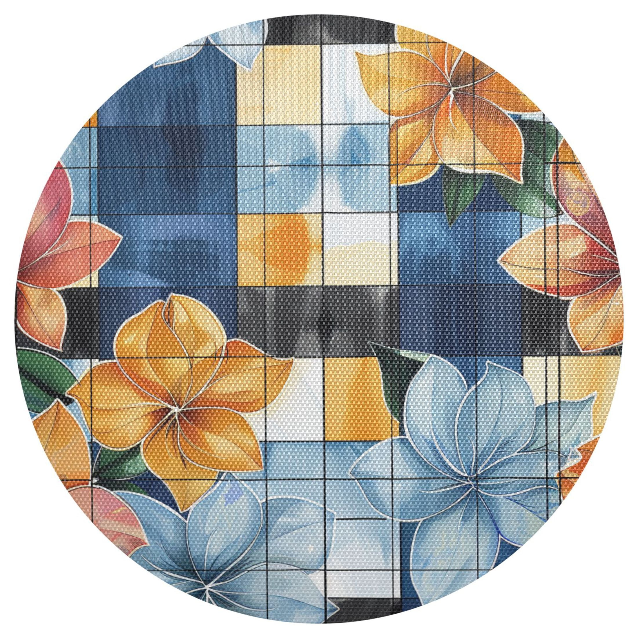 joogoo Flower on Checkered Grid Pattern Round Plate Mats for Dining ...