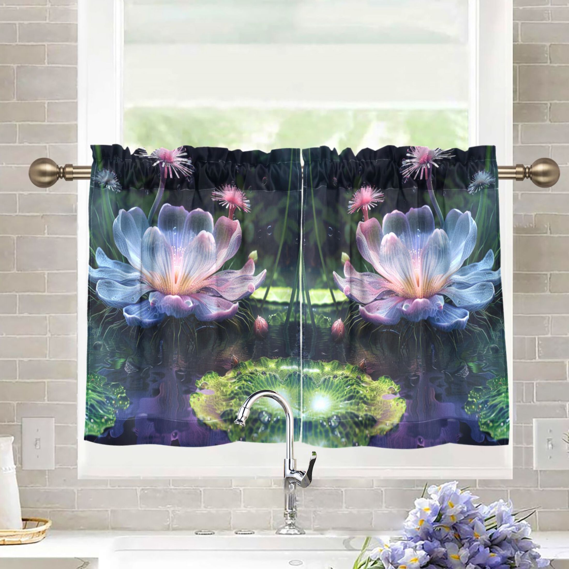 joogoo Flower on River Curtains Sets Half Window Cafe Farmhouse Tier 2 ...
