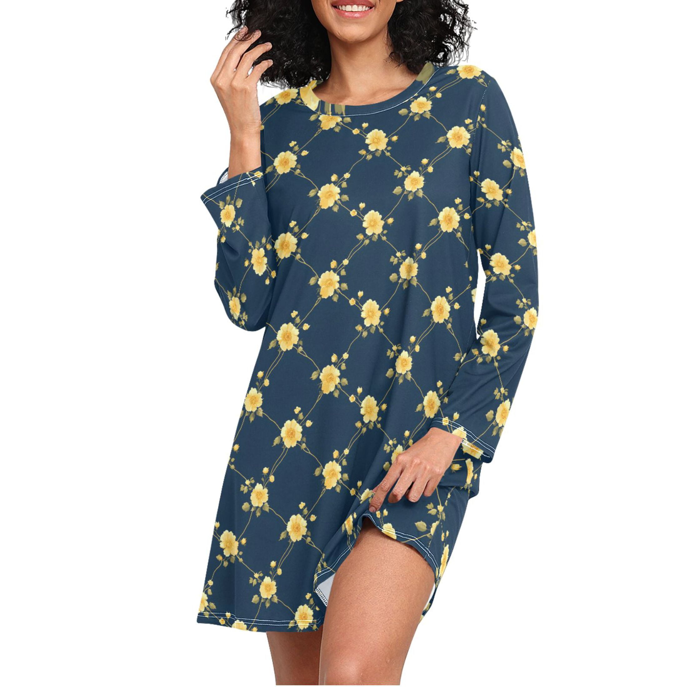 joogoo Flowers Art Women's Long Sleeve Nightgown Sleepwear S - Walmart.com