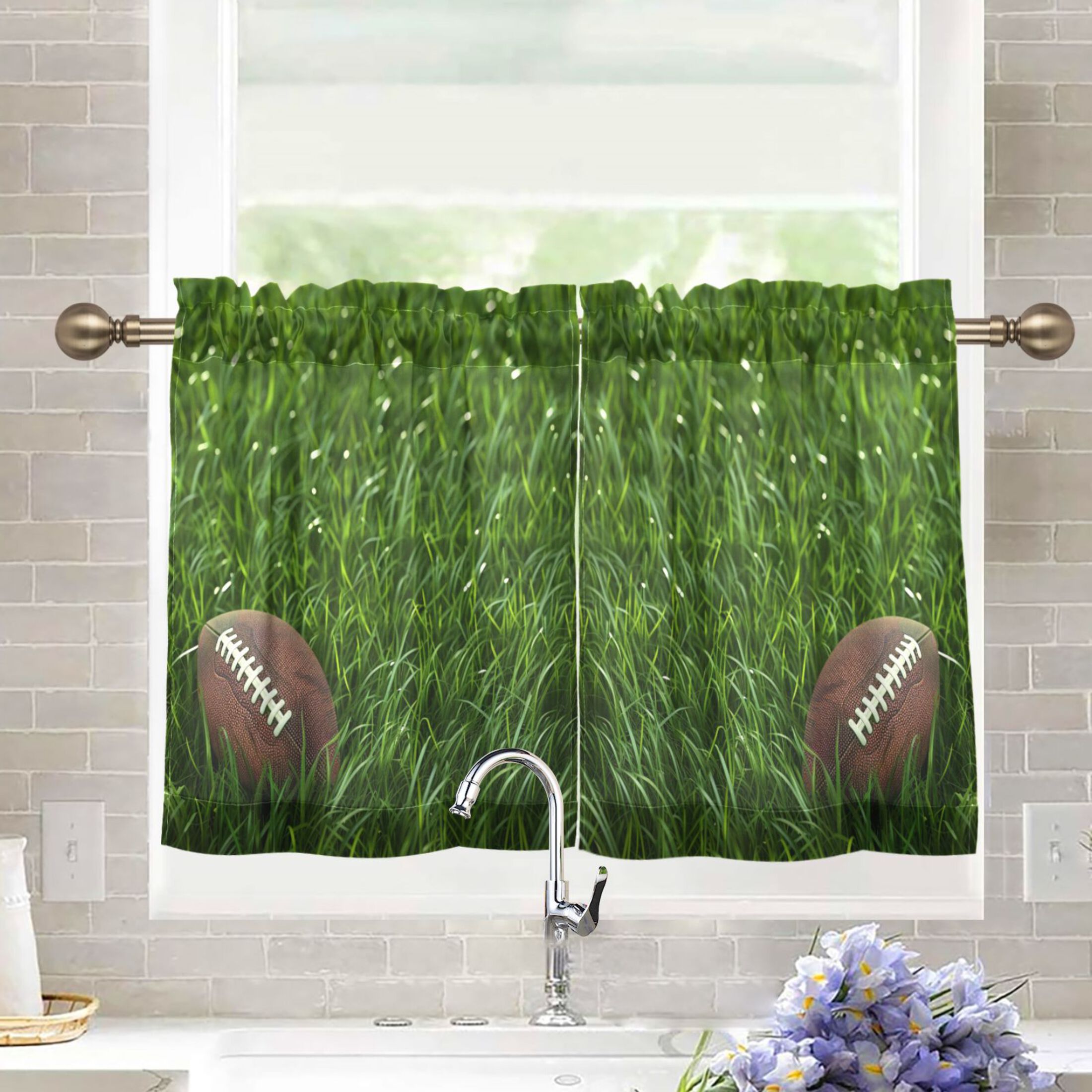 joogoo Football Grasses Curtains Sets Half Window Cafe Farmhouse Tier 2 ...
