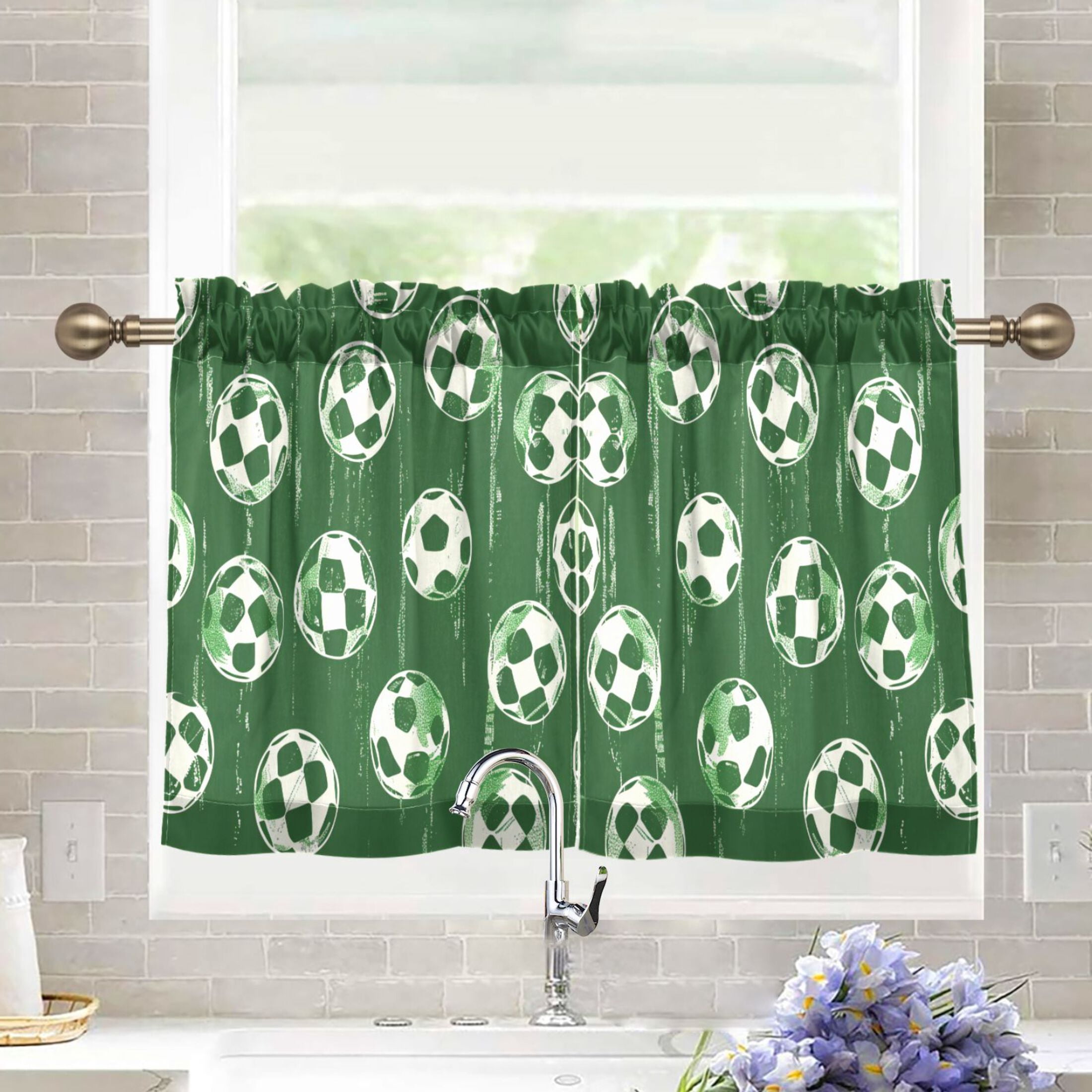 joogoo Football Soccer Ball Curtains Sets Half Window Cafe Farmhouse ...