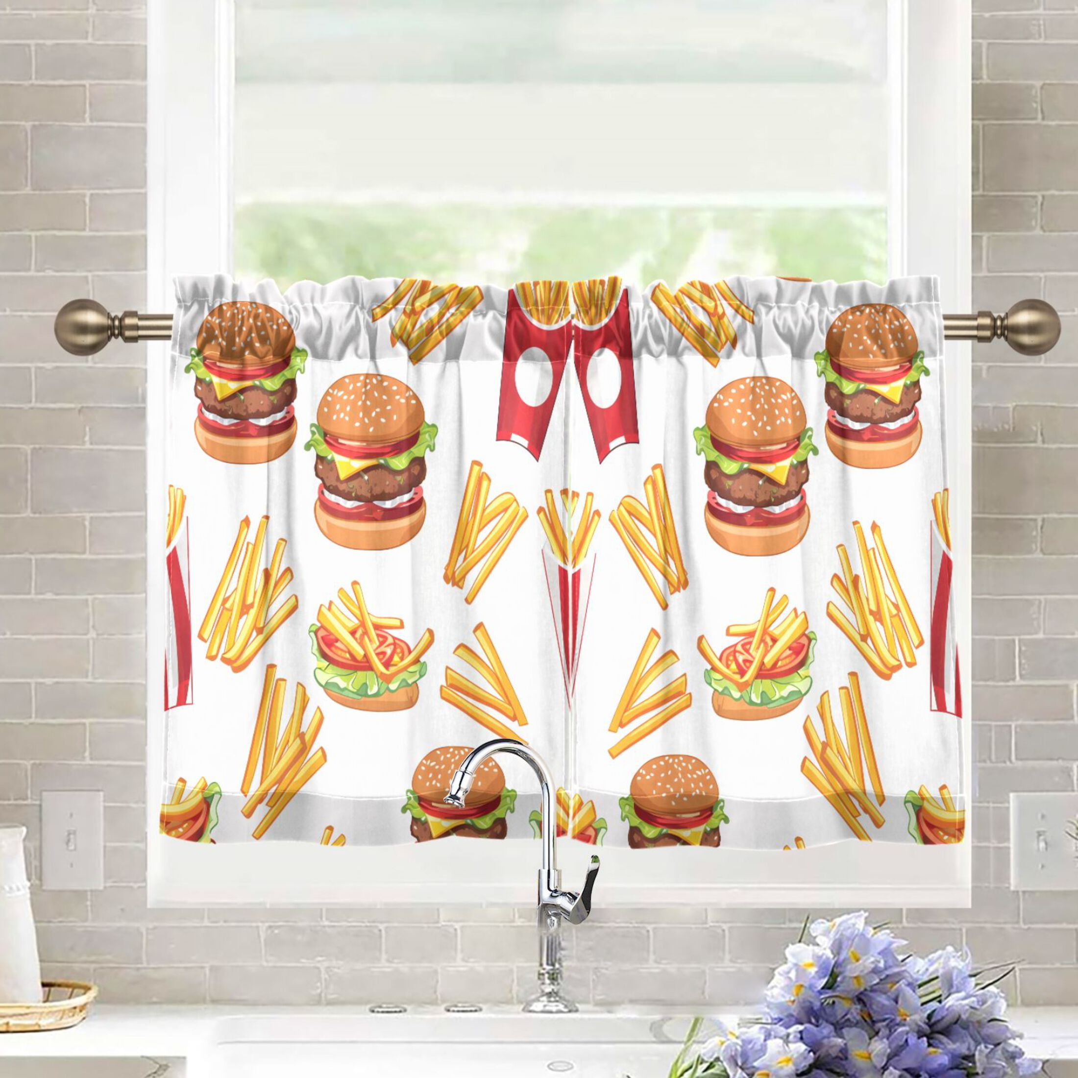 joogoo French Fries and Hamburger Curtains Sets Half Window Cafe ...