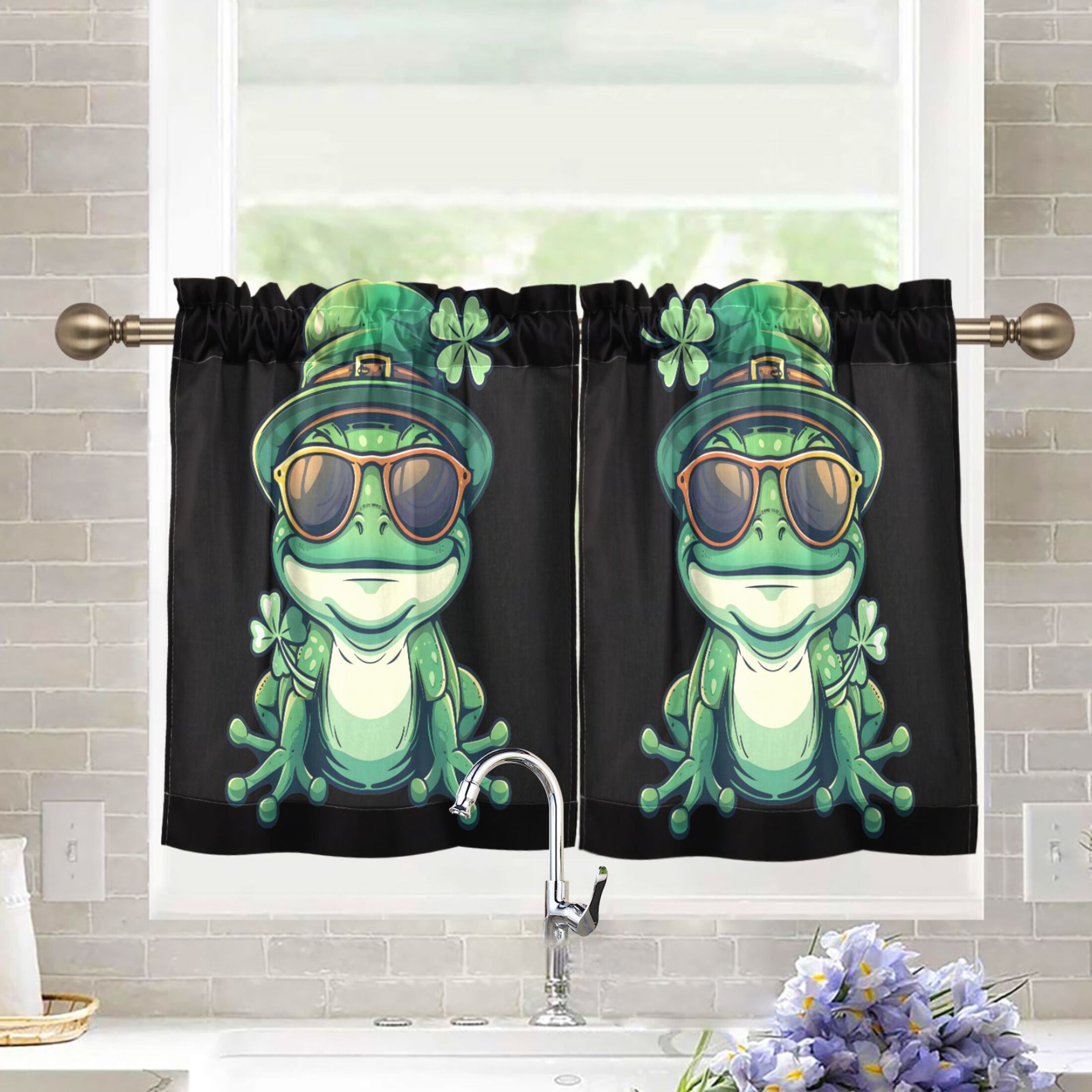 joogoo Frog with Sunglasses Curtains Sets Half Window Cafe Farmhouse ...