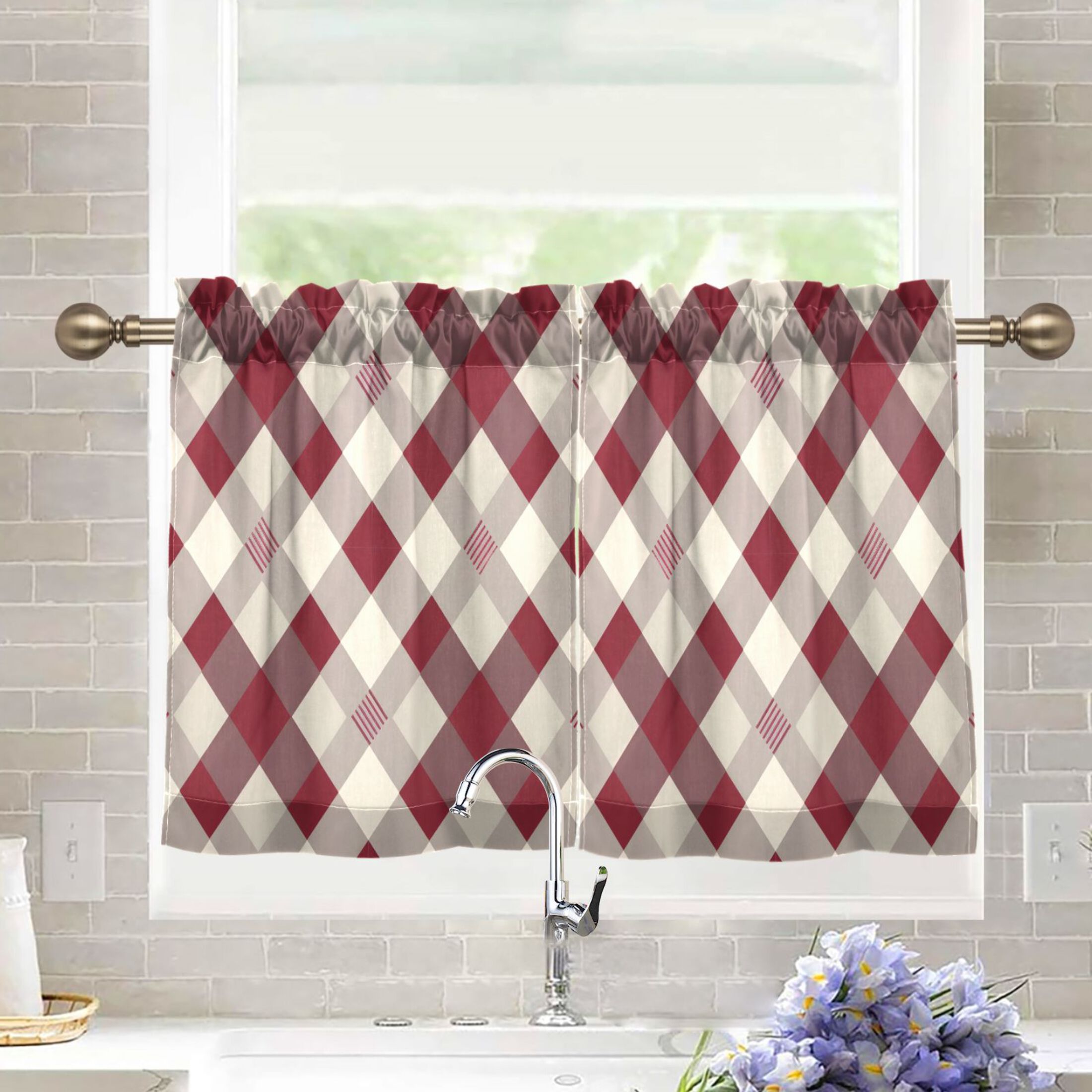 joogoo Geometric Checkered Grid Pattern Curtains Sets Half Window Cafe ...