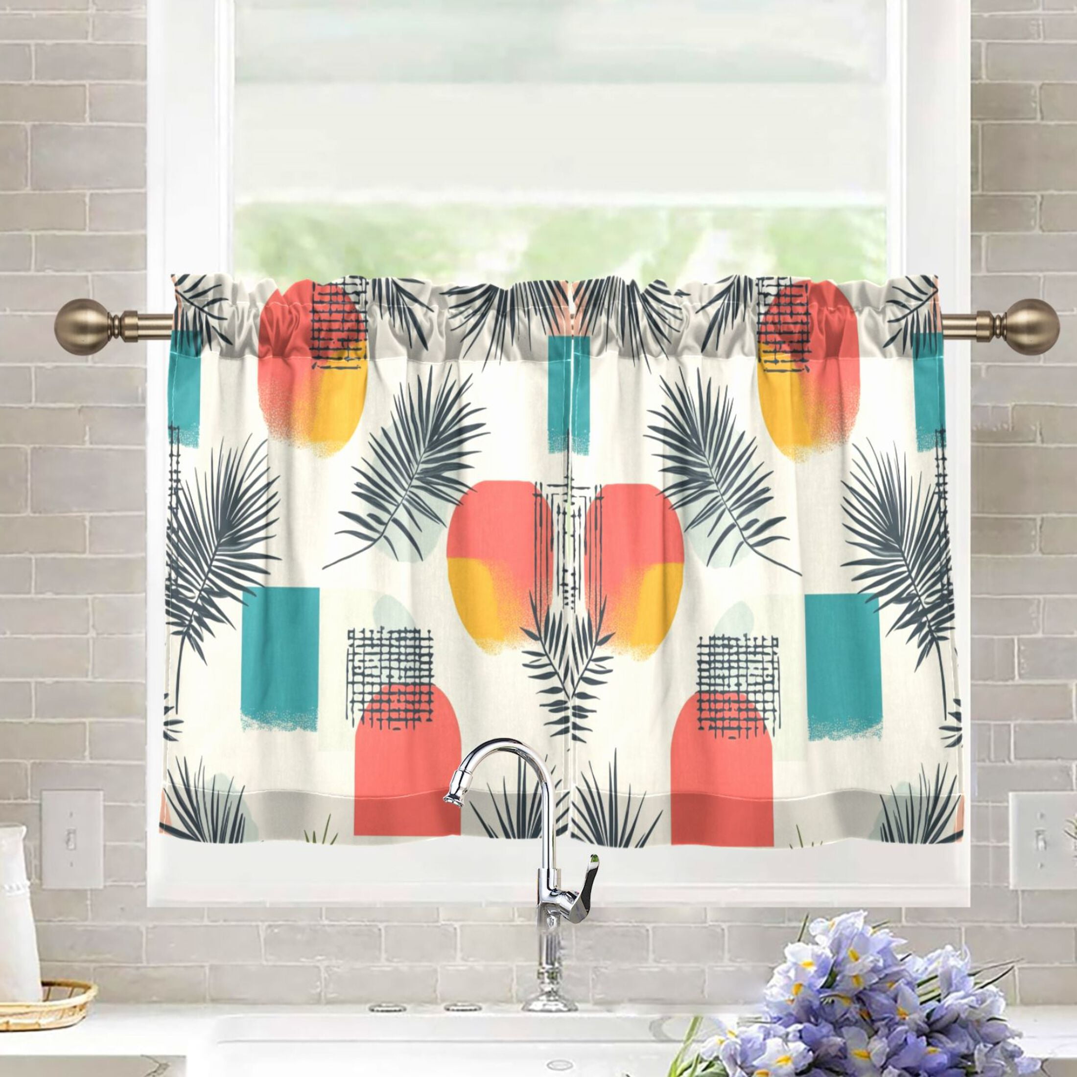 joogoo Geometry Coconut Tree Curtains Sets Half Window Cafe Farmhouse ...