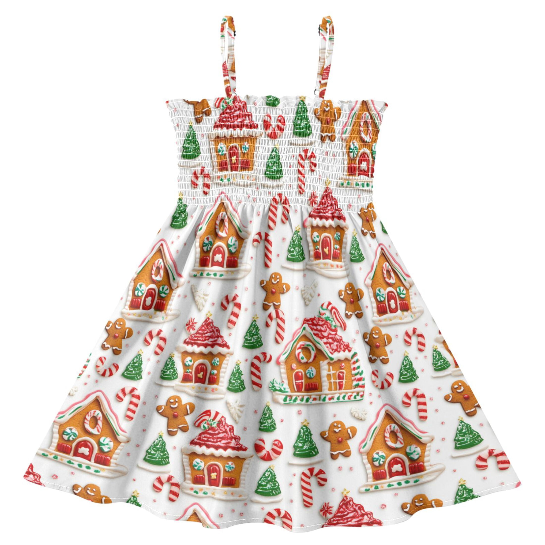 joogoo Girls' Gingerbread Christmas Print Cami Dress Kids Sleeveless ...