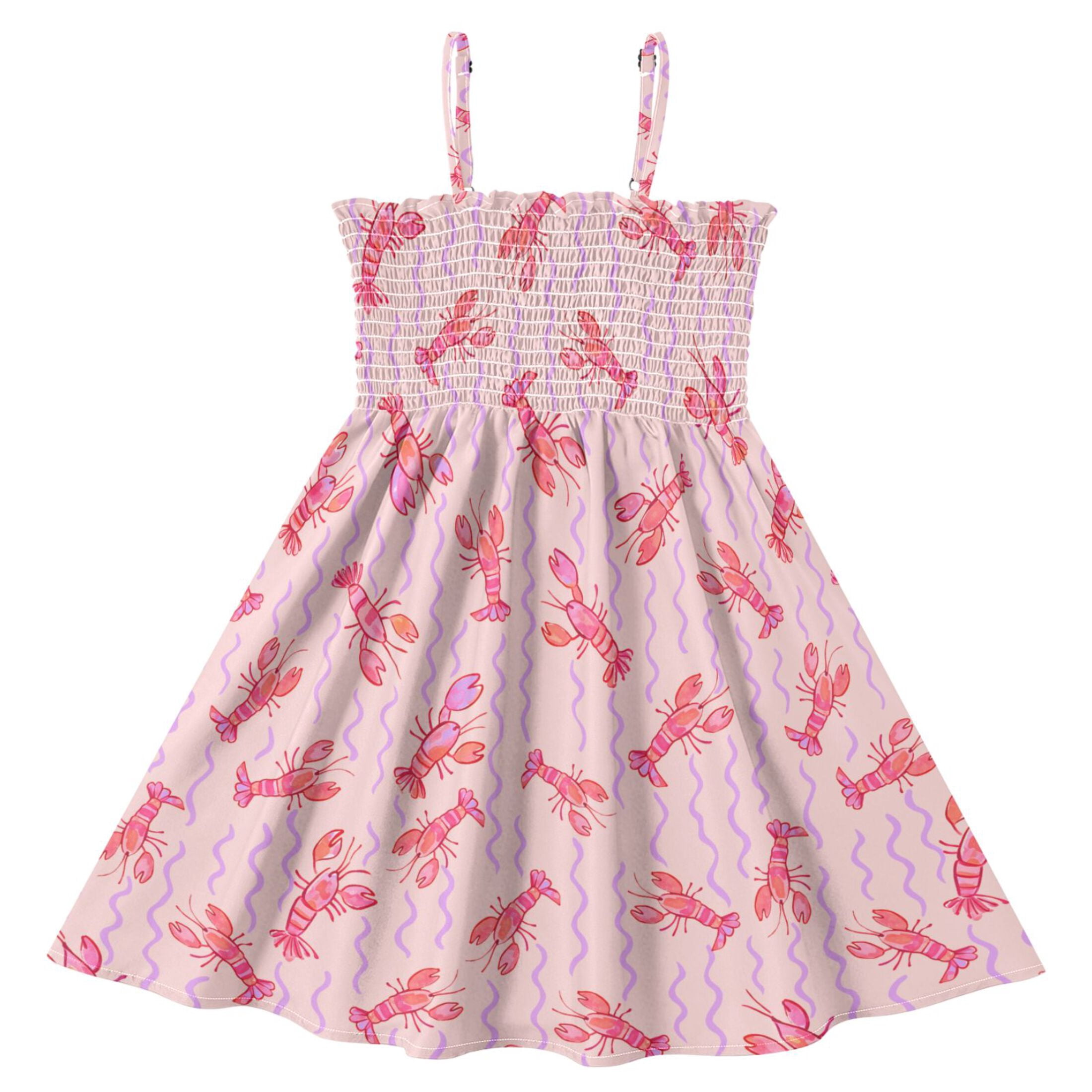 joogoo Girls' Lobster Pink Print Cami Dress Kids Sleeveless Smocked A ...
