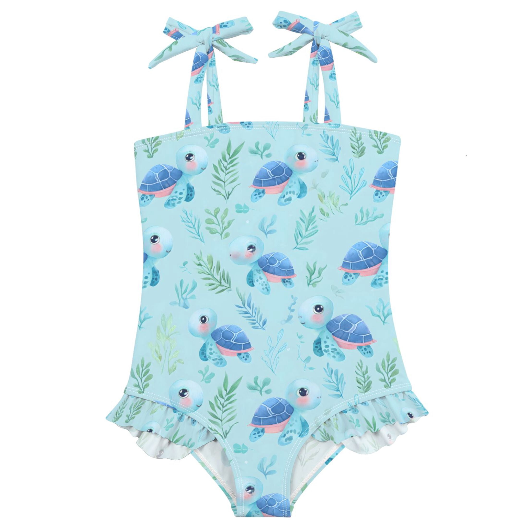 joogoo Girls Swimsuit with Cartoon Turtles Leaves Print One-Piece ...