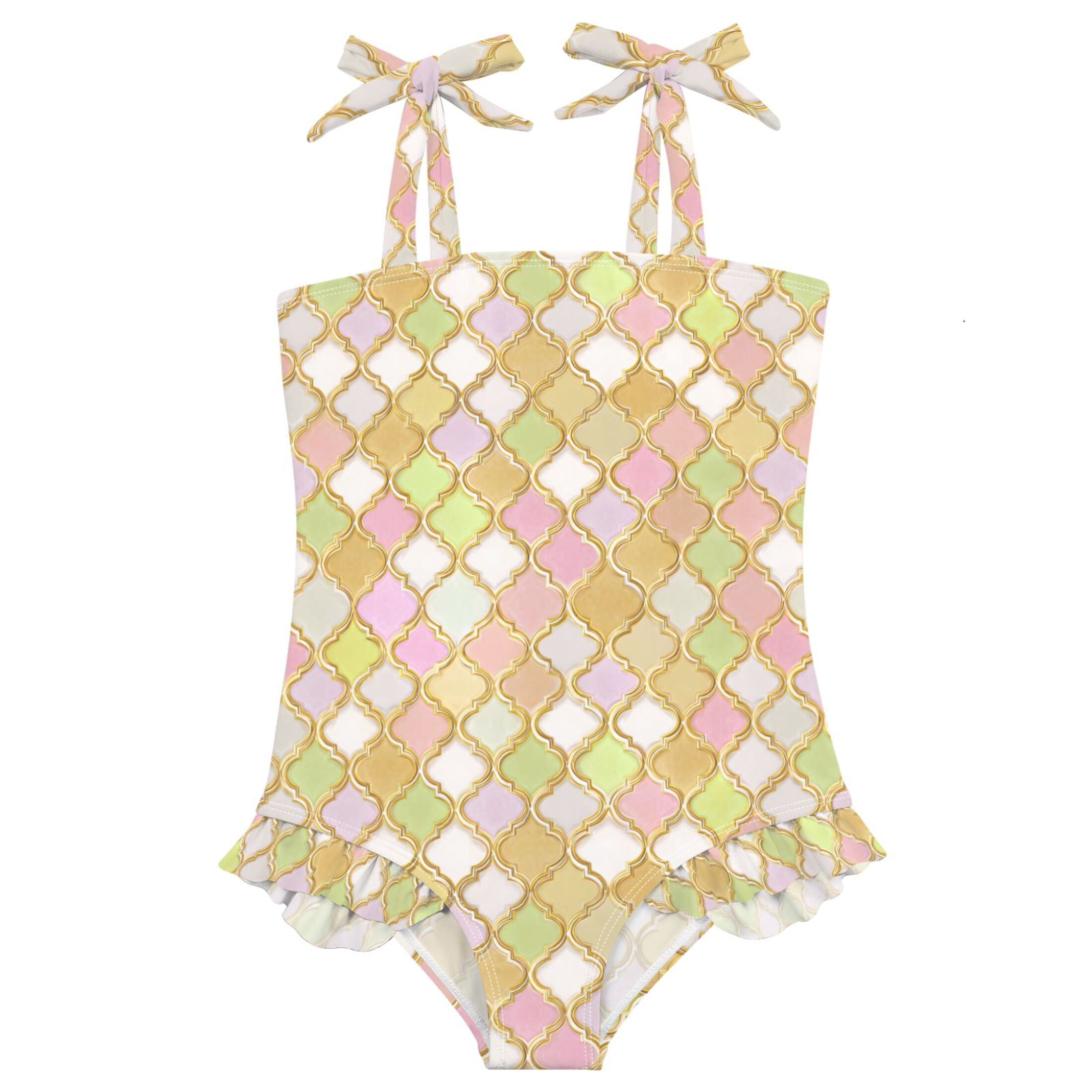 joogoo Girls Swimsuit with Pastel Moroccan Print One-Piece Swimwear ...