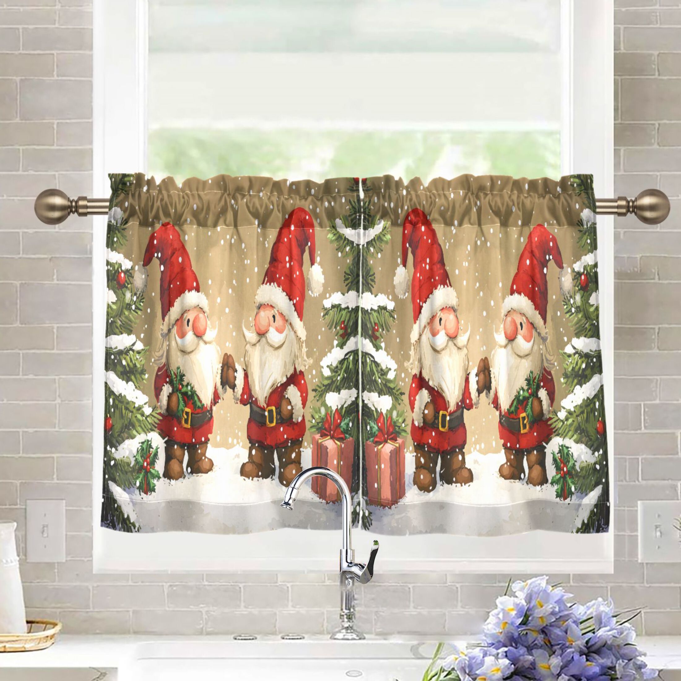 joogoo Gnomes Christmas Tree Curtains Sets Half Window Cafe Farmhouse ...