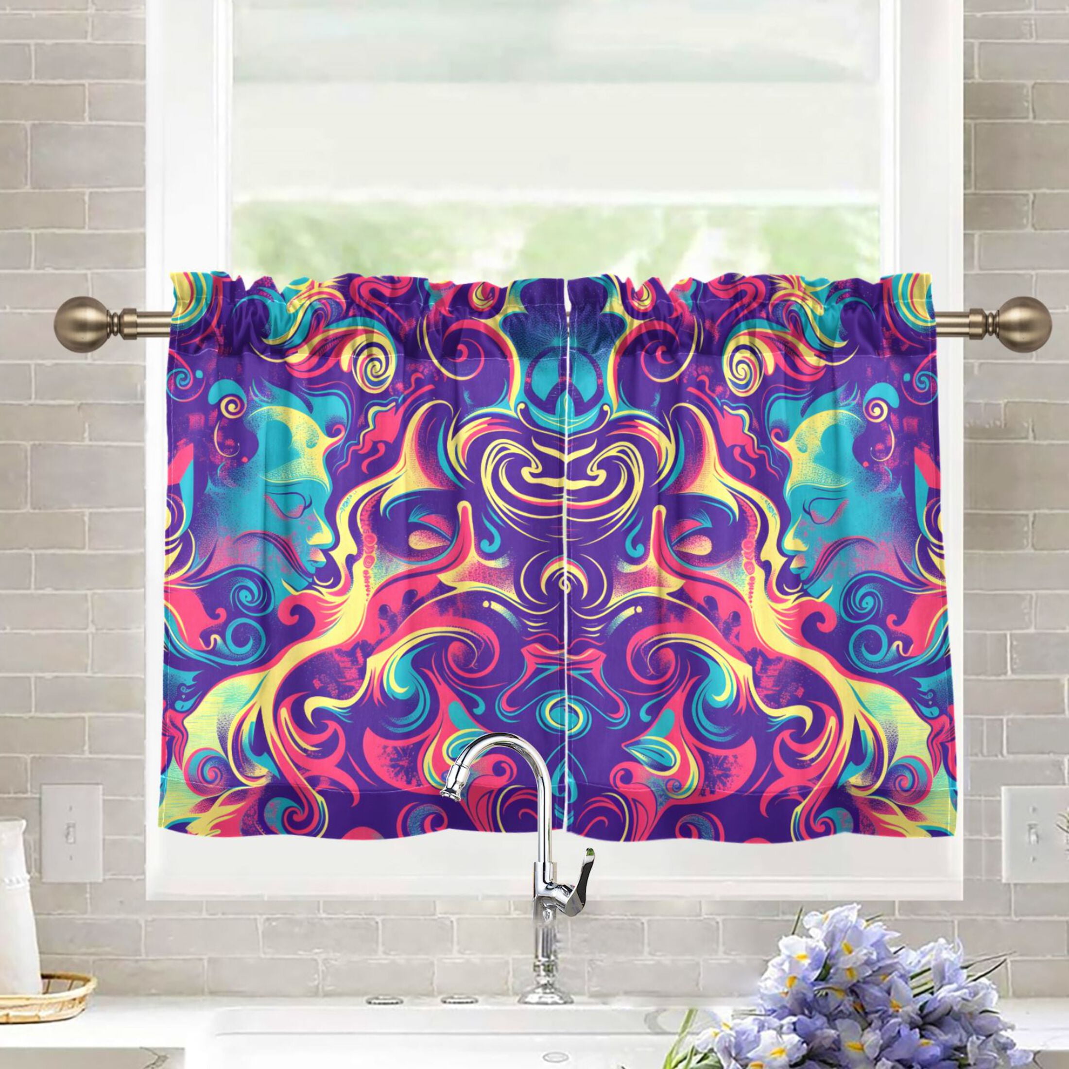 joogoo Graffiti Curtains Sets Half Window Cafe Farmhouse Tier 2 Panels ...