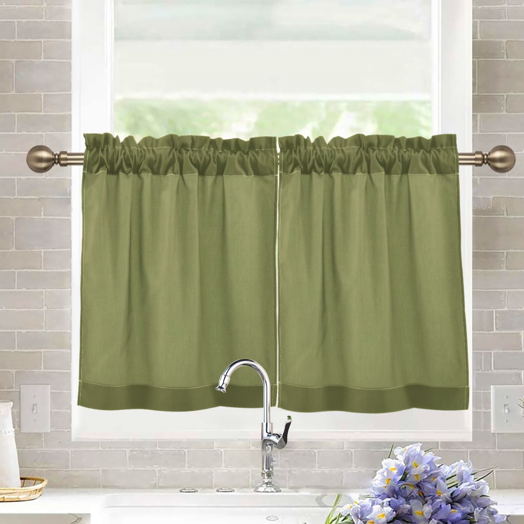 joogoo Grass Green Curtains Sets Half Window Cafe Farmhouse Tier 2 ...