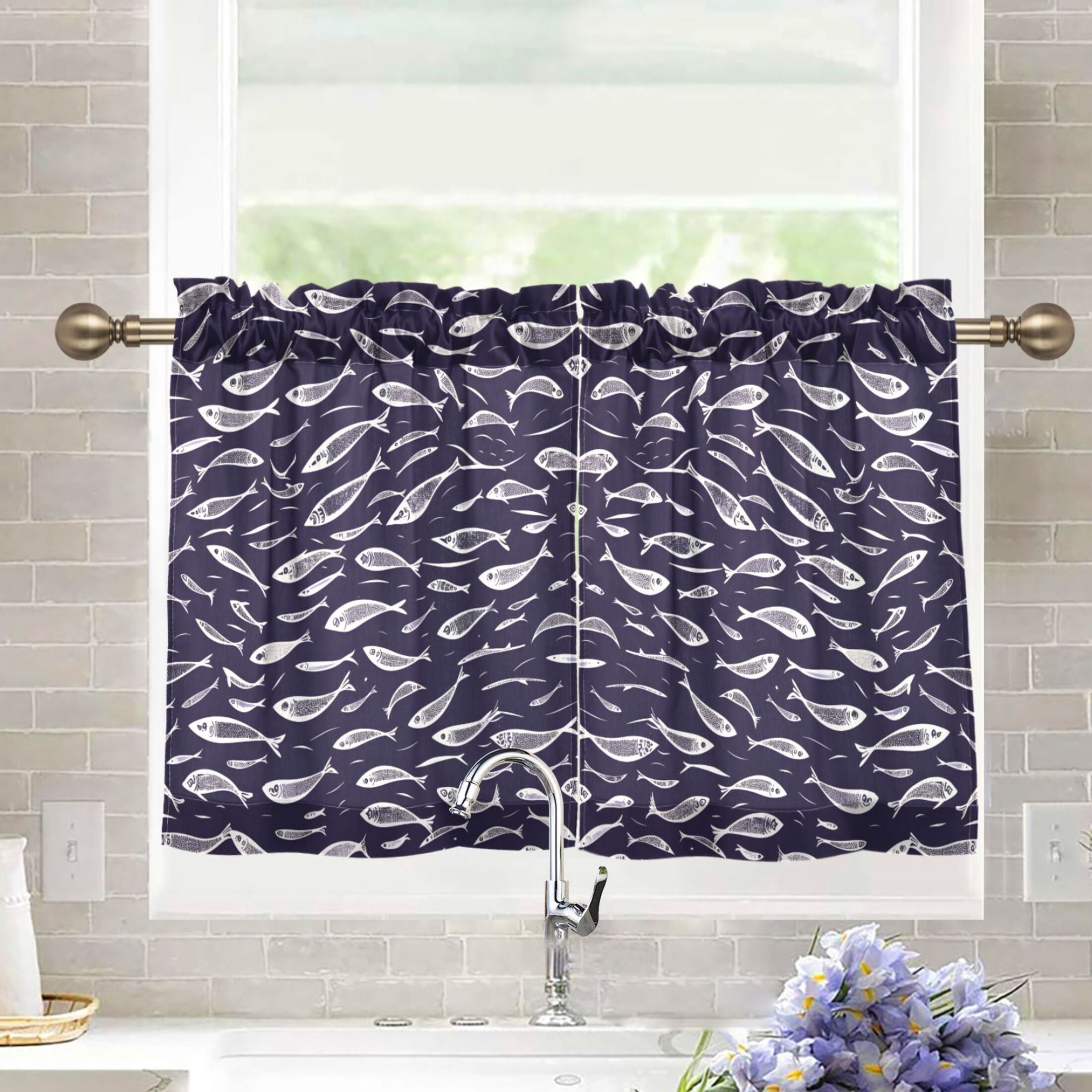 joogoo Group Of Fish Curtains Sets Half Window Cafe Farmhouse Tier 2 ...