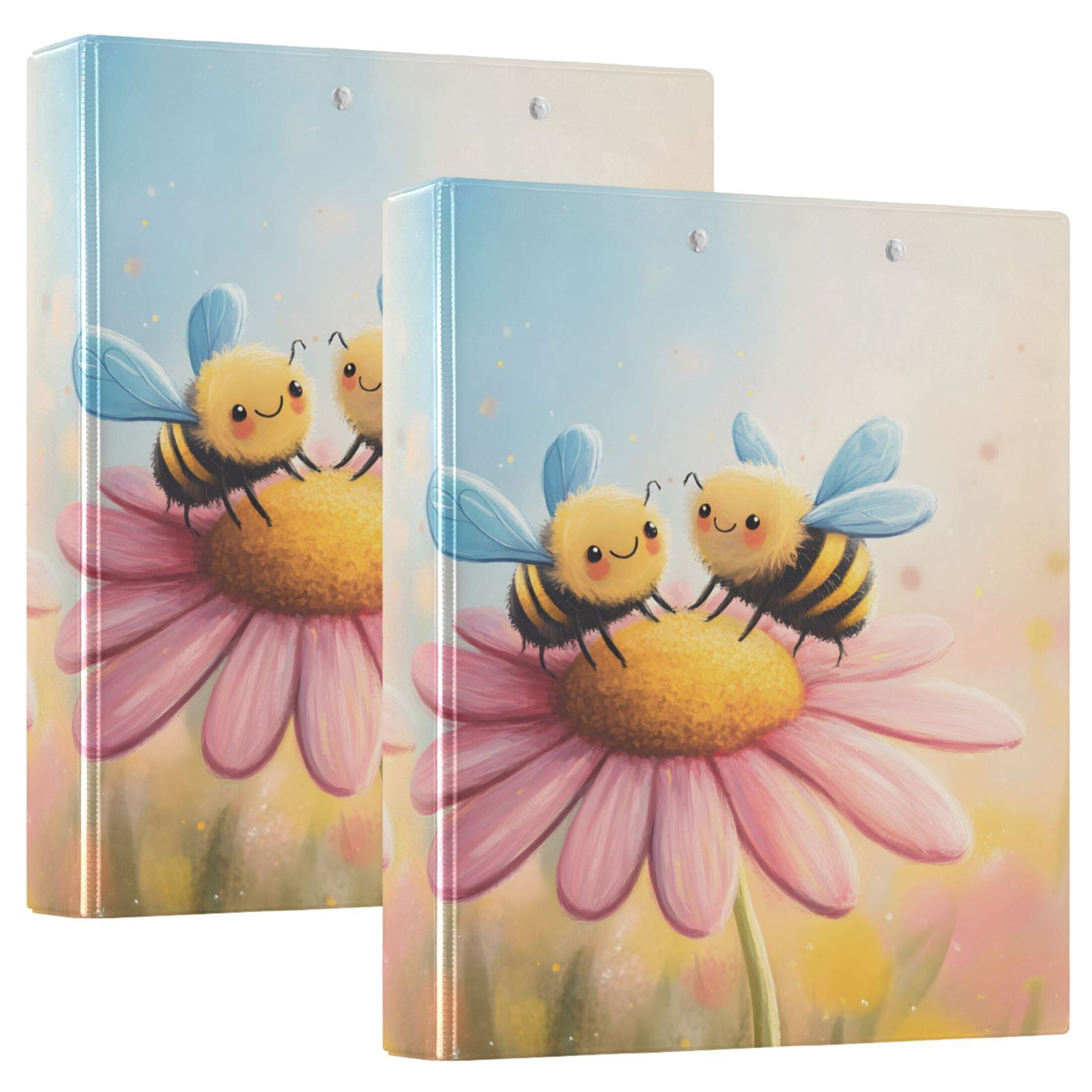 joogoo Hand Draw Cute Bees Flower Hardcover 3 Ring Binder 1.5" Round ...