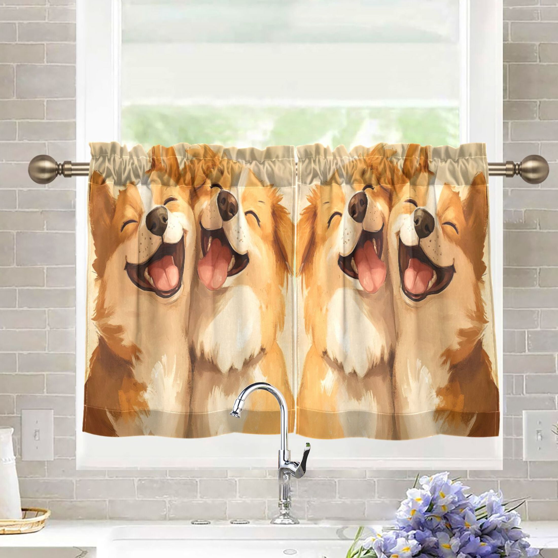 joogoo Happy Dogs Curtains Sets Half Window Cafe Farmhouse Tier 2 ...