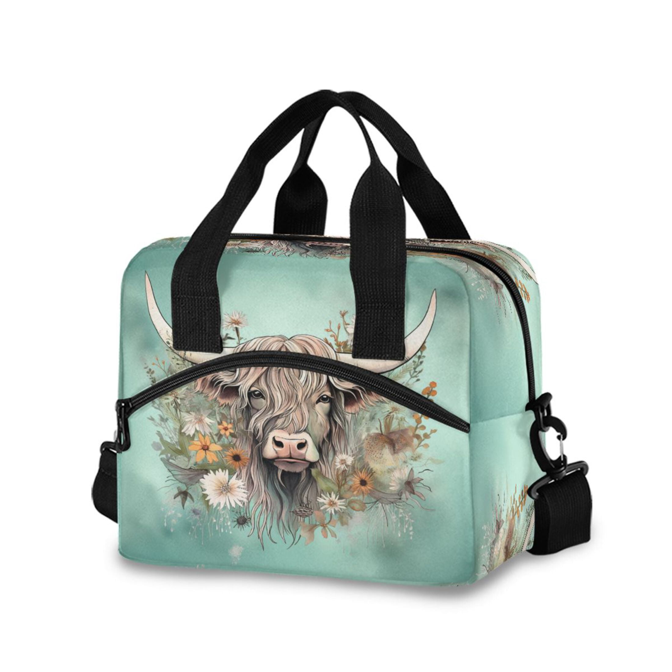 joogoo Highland Cattle Floral Insulated Lunch Bags Reusable Cooler Box ...