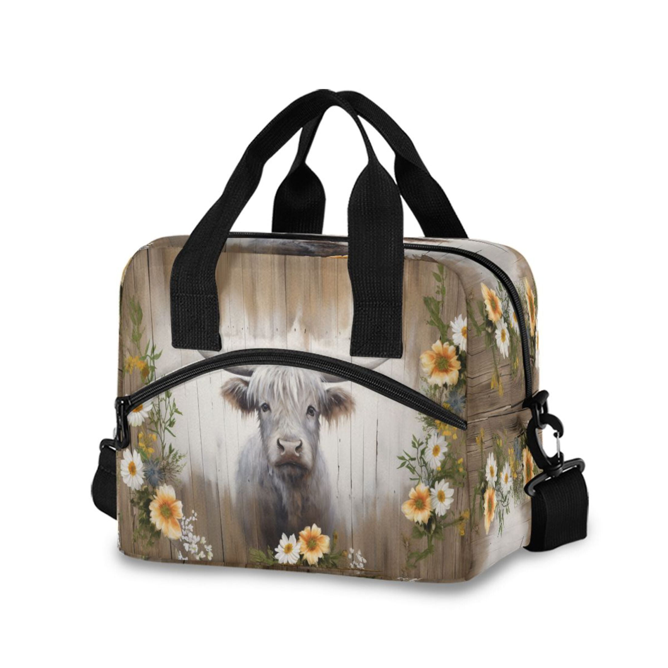 joogoo Highland Cattle on Wood Insulated Lunch Bags Reusable Cooler Box ...