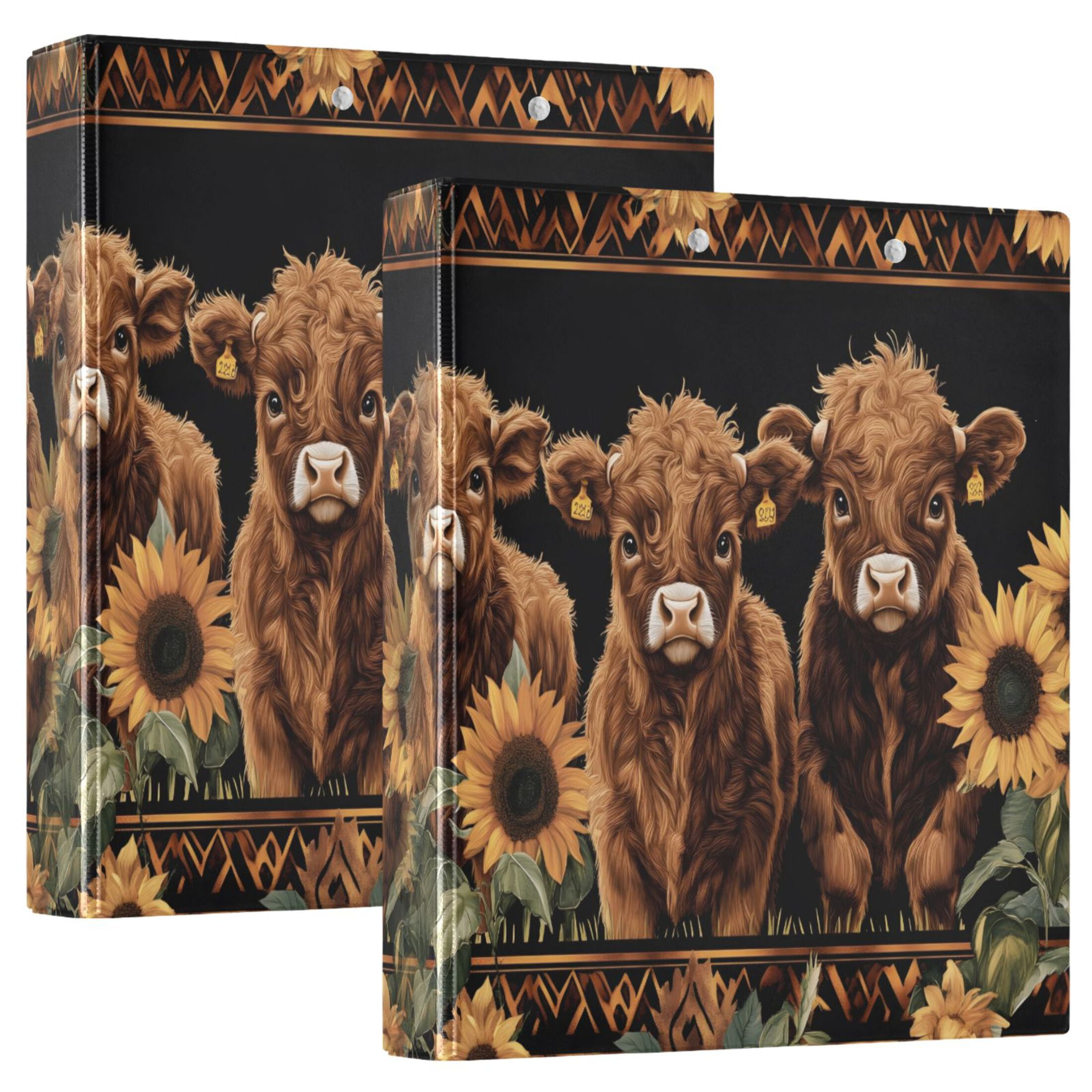 joogoo Highland Cow Sunflower Hardcover 3 Ring Binder 1.5" Round Rings ...