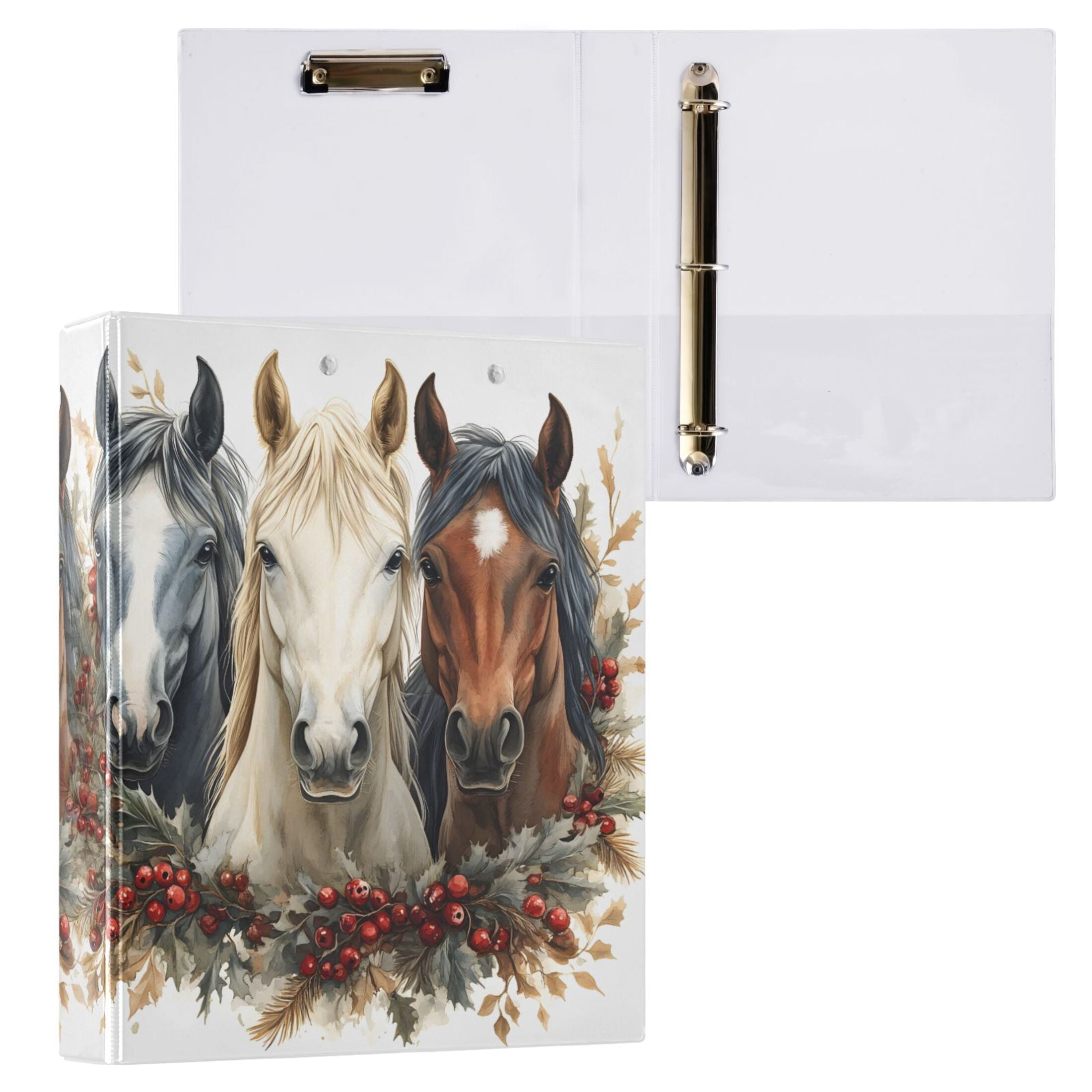 joogoo Horses Hardcover 3 Ring Binder 1.5" Round Rings Interior Pockets ...