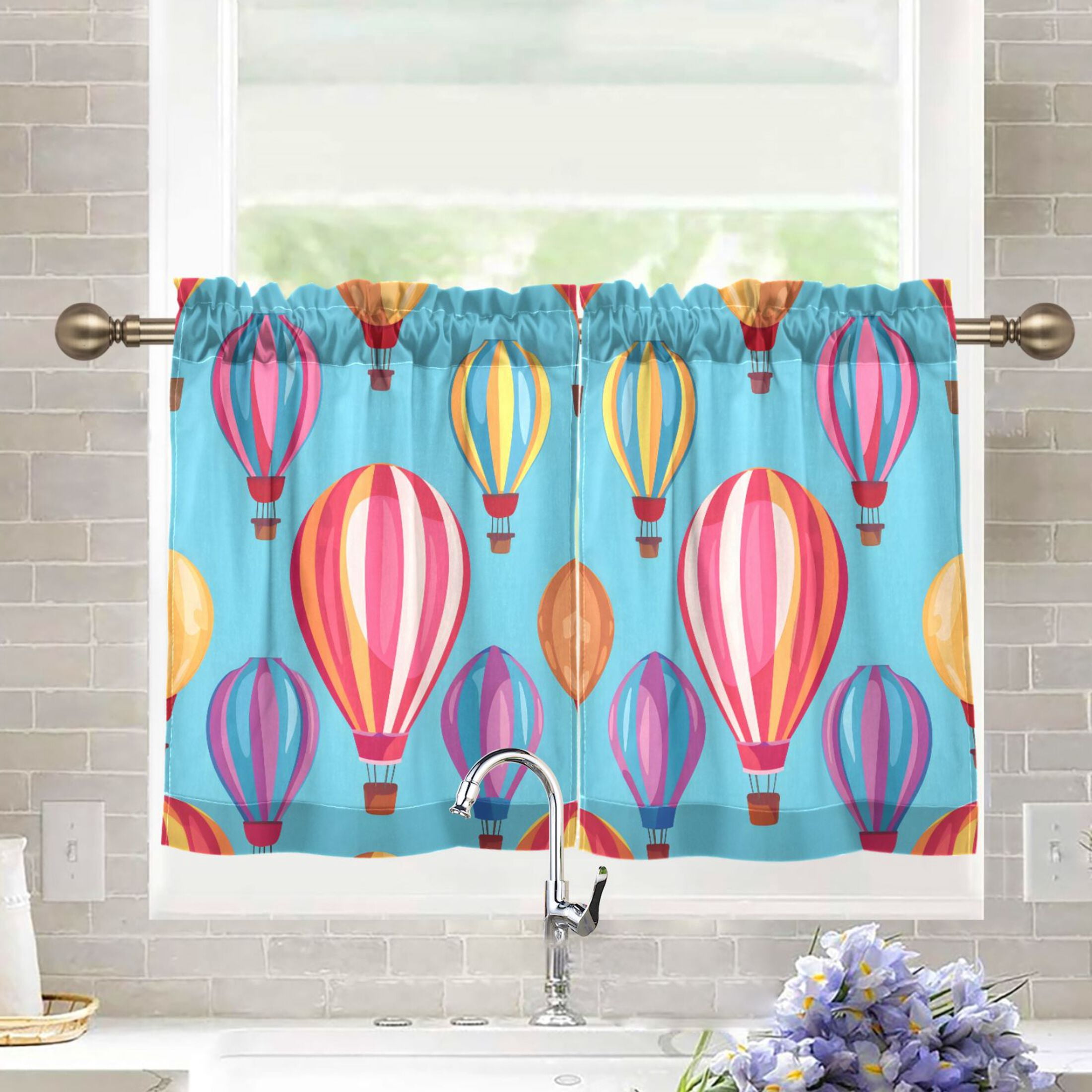 joogoo Hot Air Balloon Curtains Sets Half Window Cafe Farmhouse Tier 2 ...
