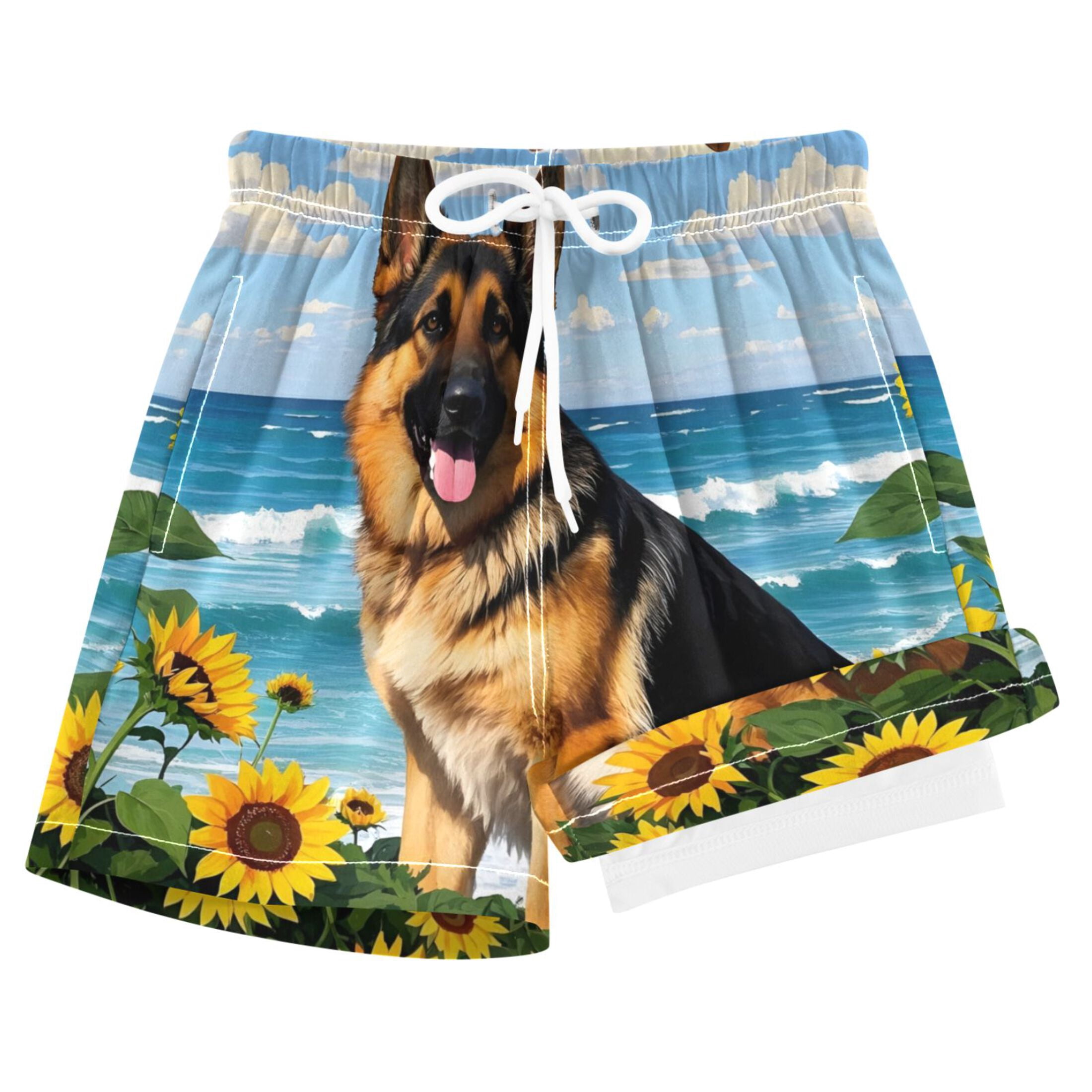 joogoo Husky Dog Sunflower Boys Swim Trunks Beach Swimsuit Shorts Boxer ...